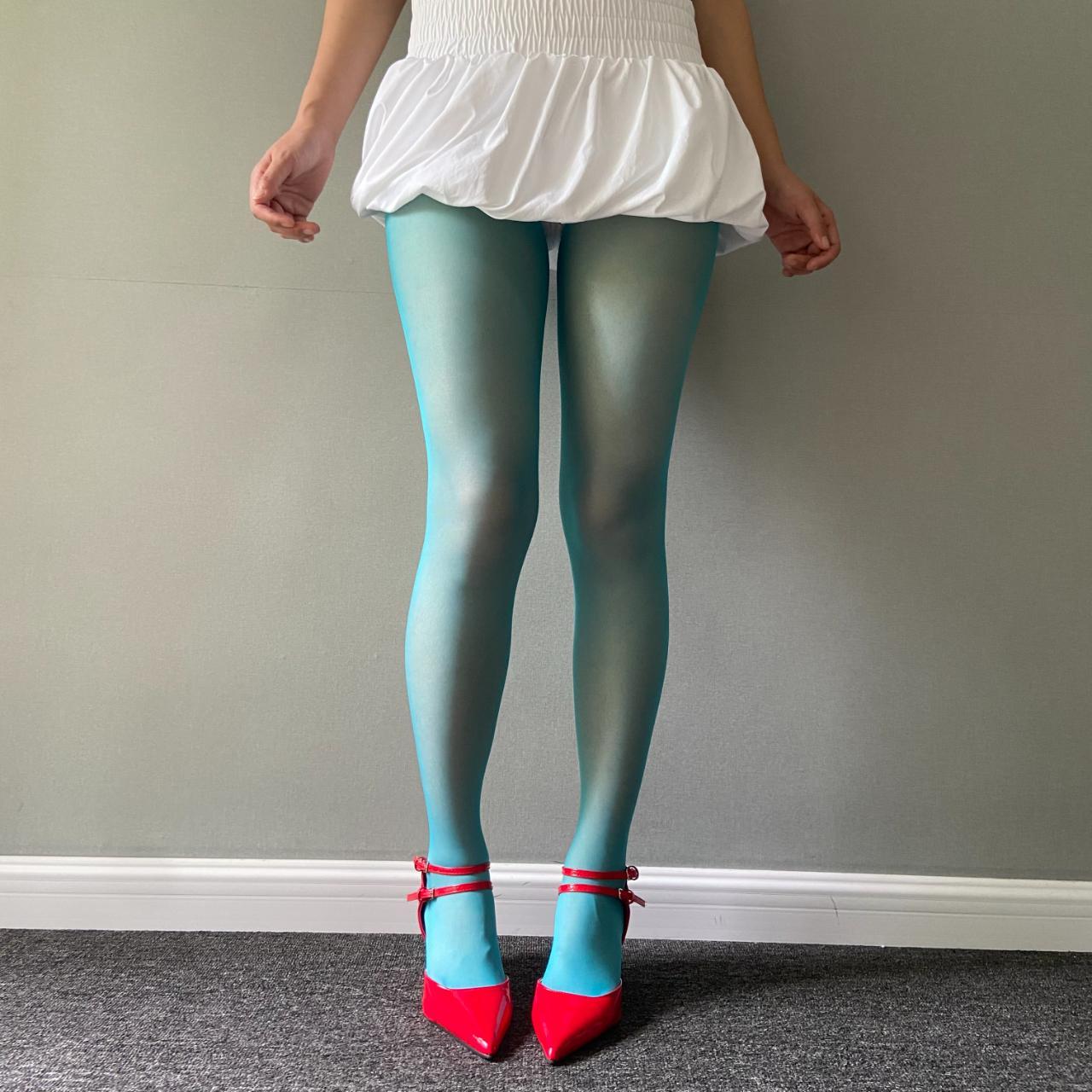 -Tiffany Blue sheer tights -one size fit... | Depop