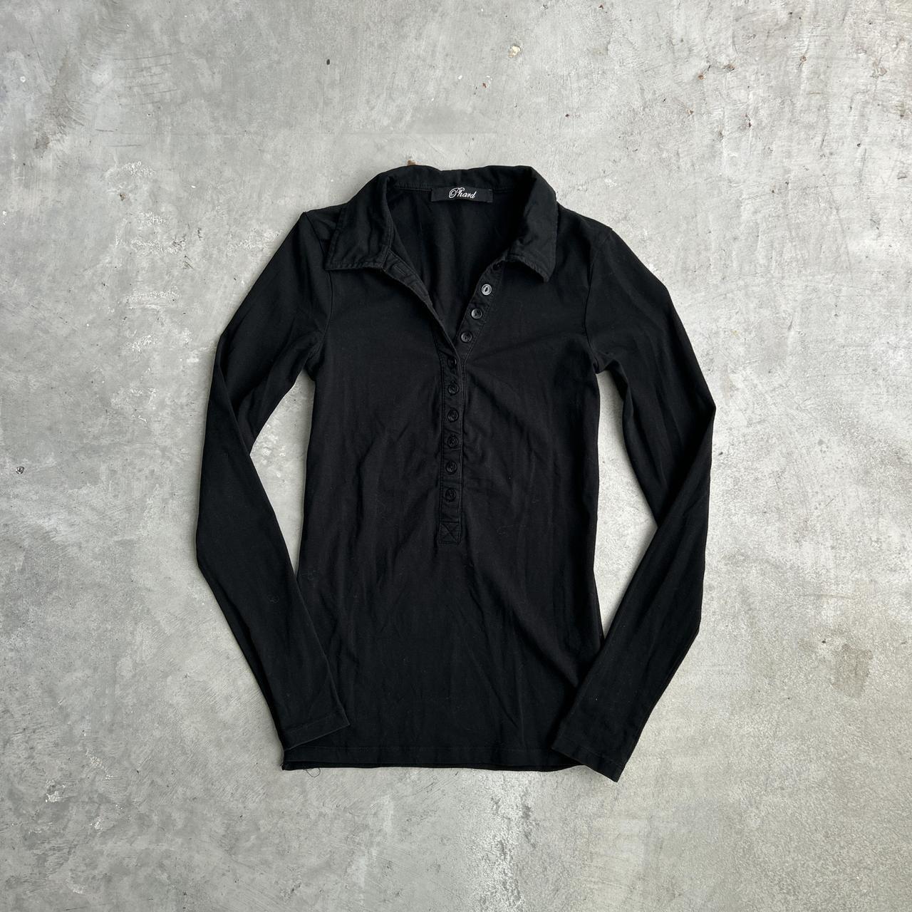 vintage y2k fitted black long sleeve polo top tight... | Depop