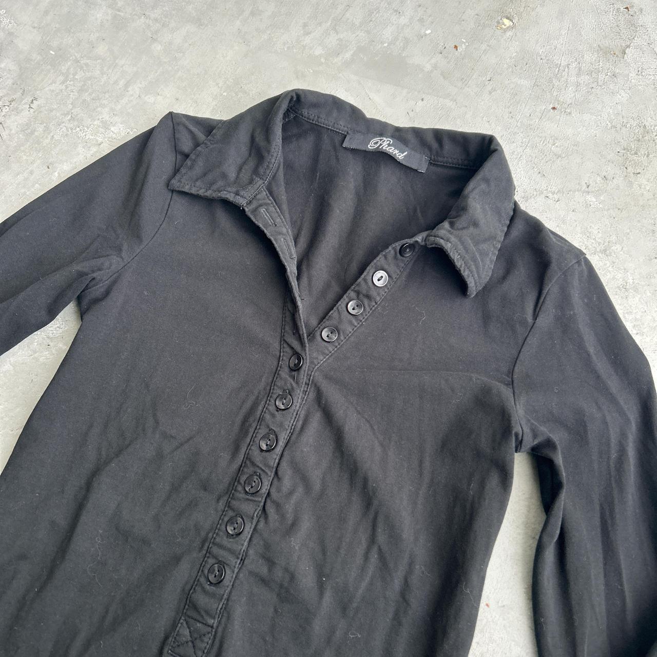 vintage y2k fitted black long sleeve polo top tight... | Depop