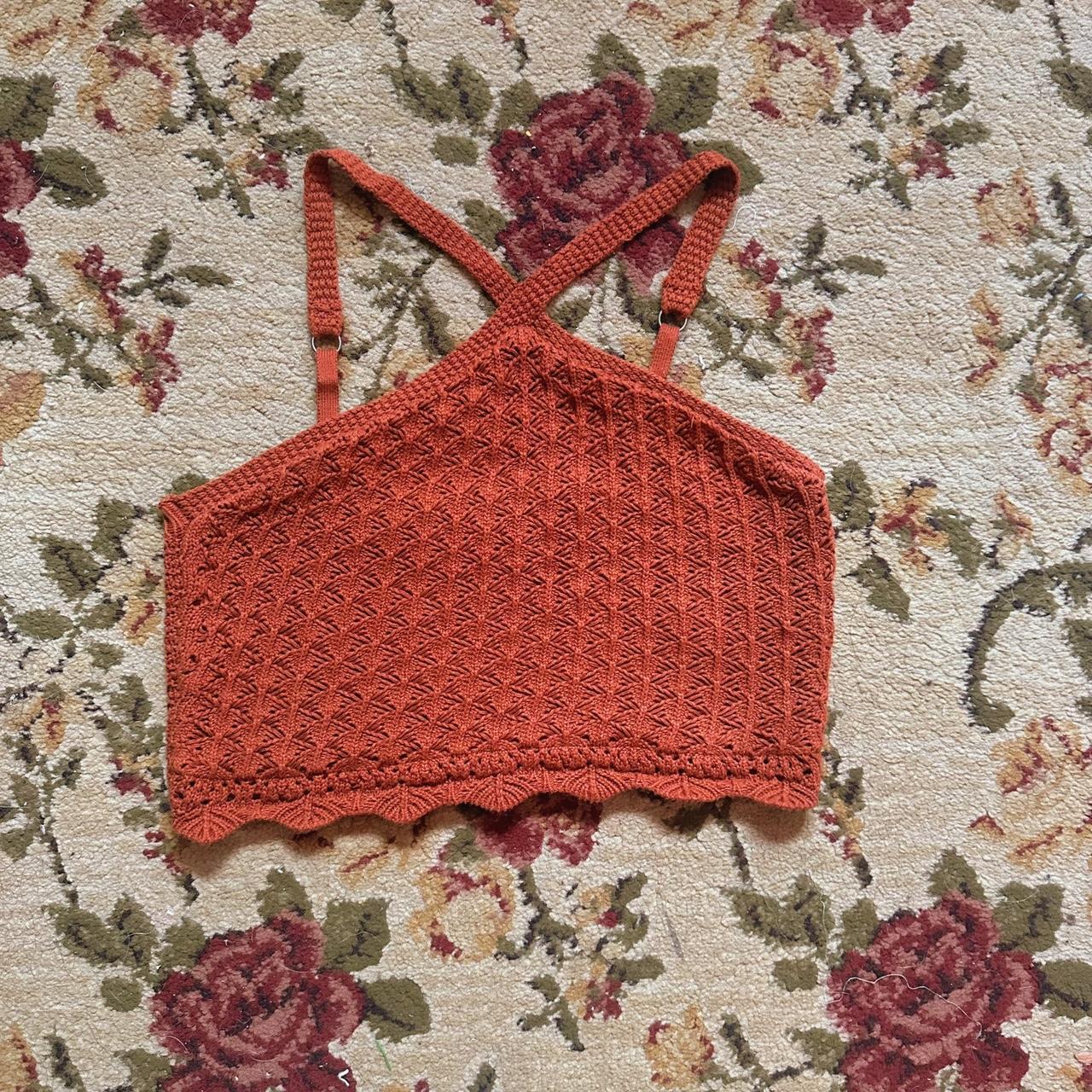 adorable brown crochet criss-cross halter top for... - Depop