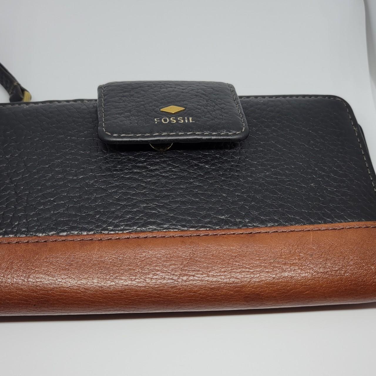 Leather Fossil Wallet Brown/Black Gold Fossil Logo... - Depop