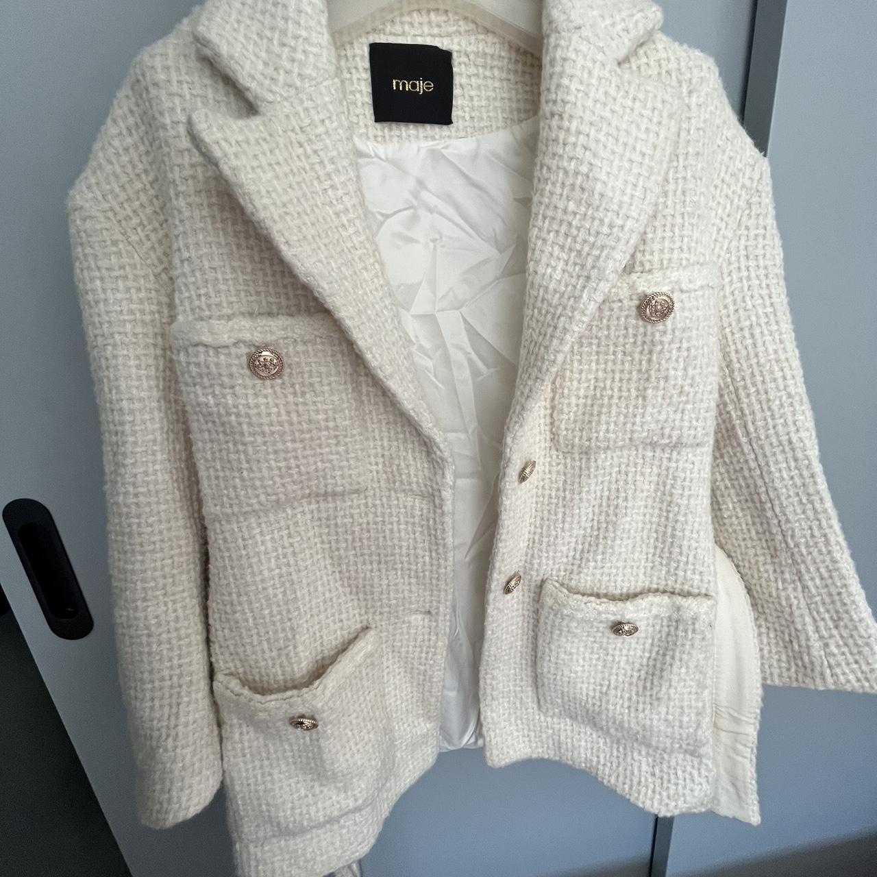 Maje white tweeted coat - Depop