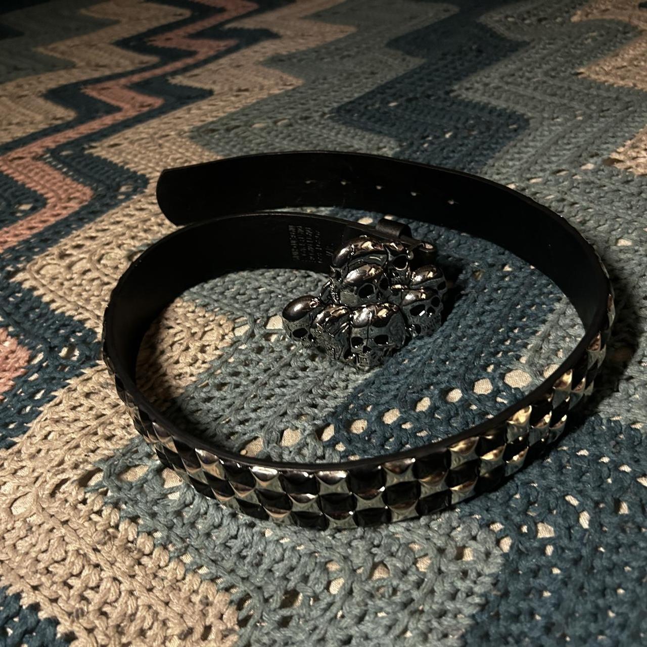 hot topic checker studded skull belt !! never really... | Depop