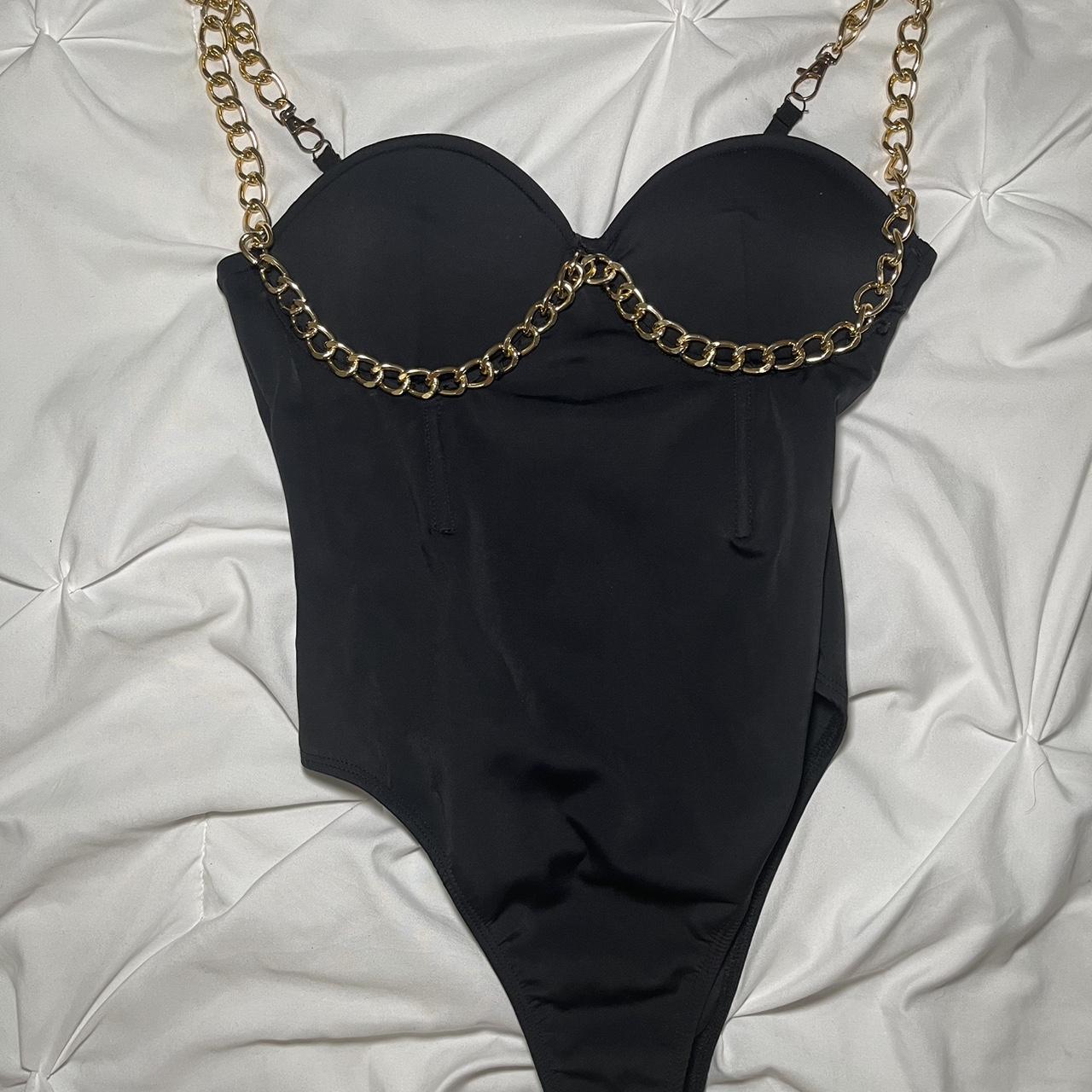Fashion nova Black chain bodysuit Size... - Depop