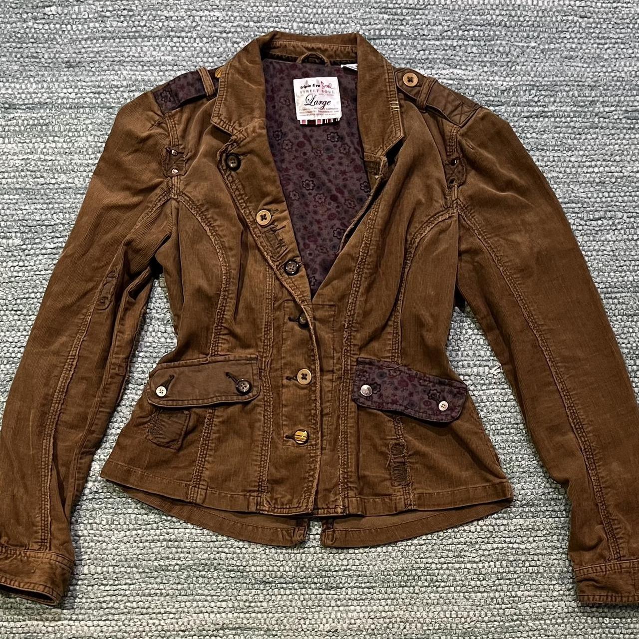 Vintage light brown corduroy button up jacket with a... | Depop