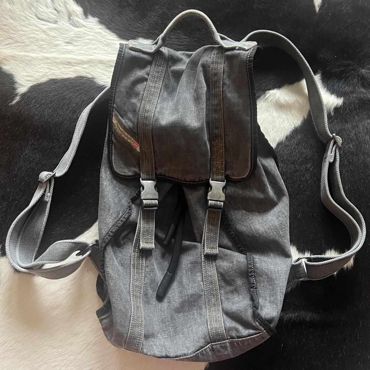 Grey/Black washed denim backpack from Diesel. Brand... - Depop