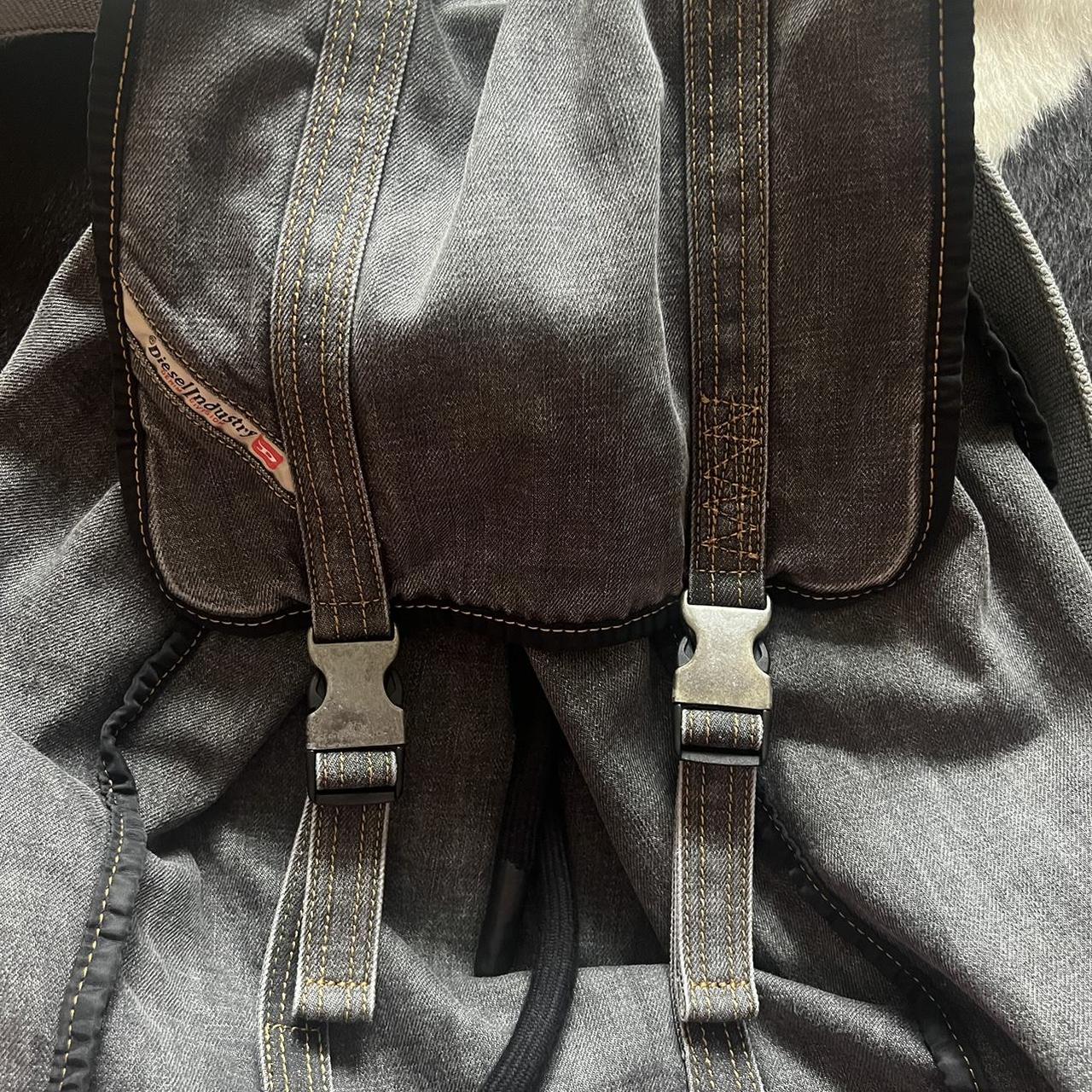 Grey/Black washed denim backpack from Diesel. Brand... - Depop