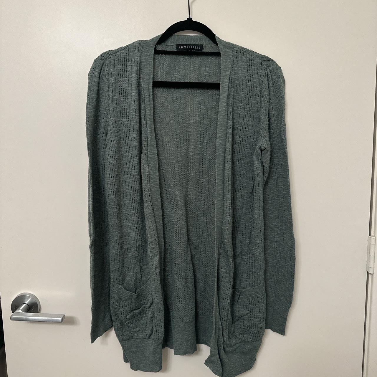Lightweight sage green long knit cardigan with... - Depop