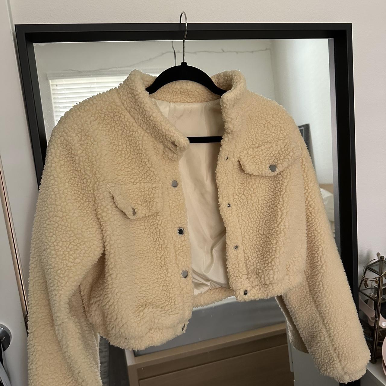 Cream colored sherpa cropped jacket, size S. super... - Depop