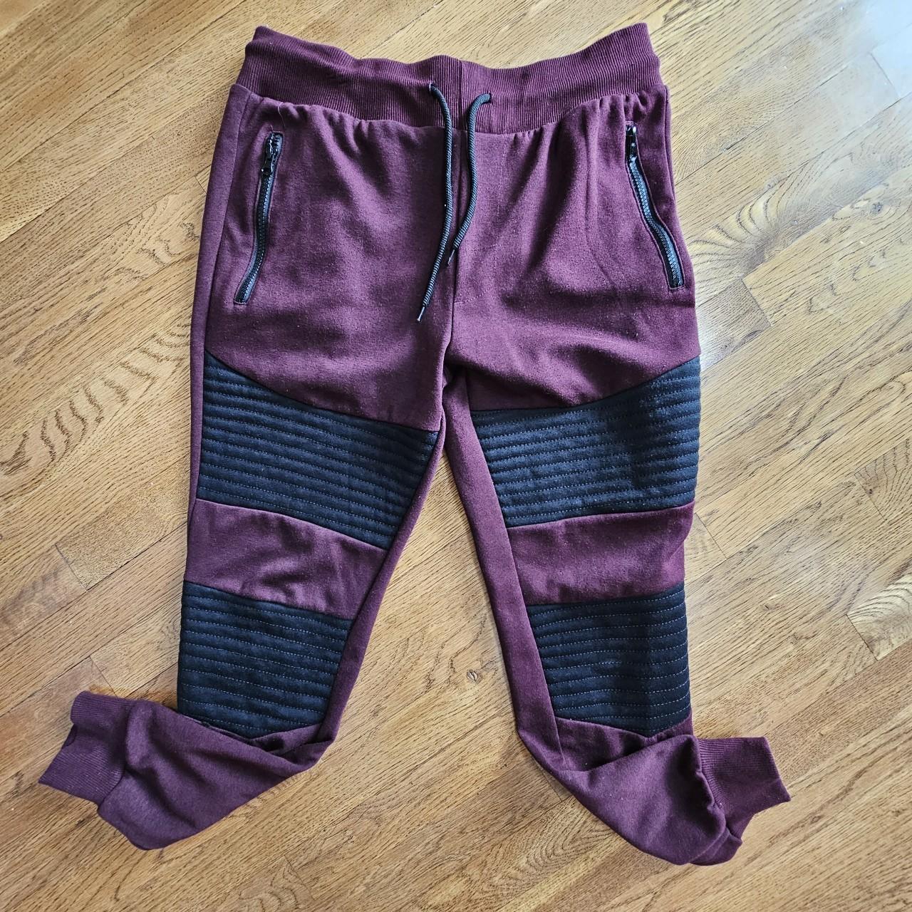 Moto Panel Slim Fit Joggers. Burgundy and Black in... - Depop