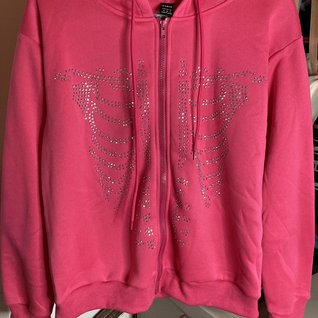 Pink rib cage shein zip up hoodie NEVER WORN... - Depop