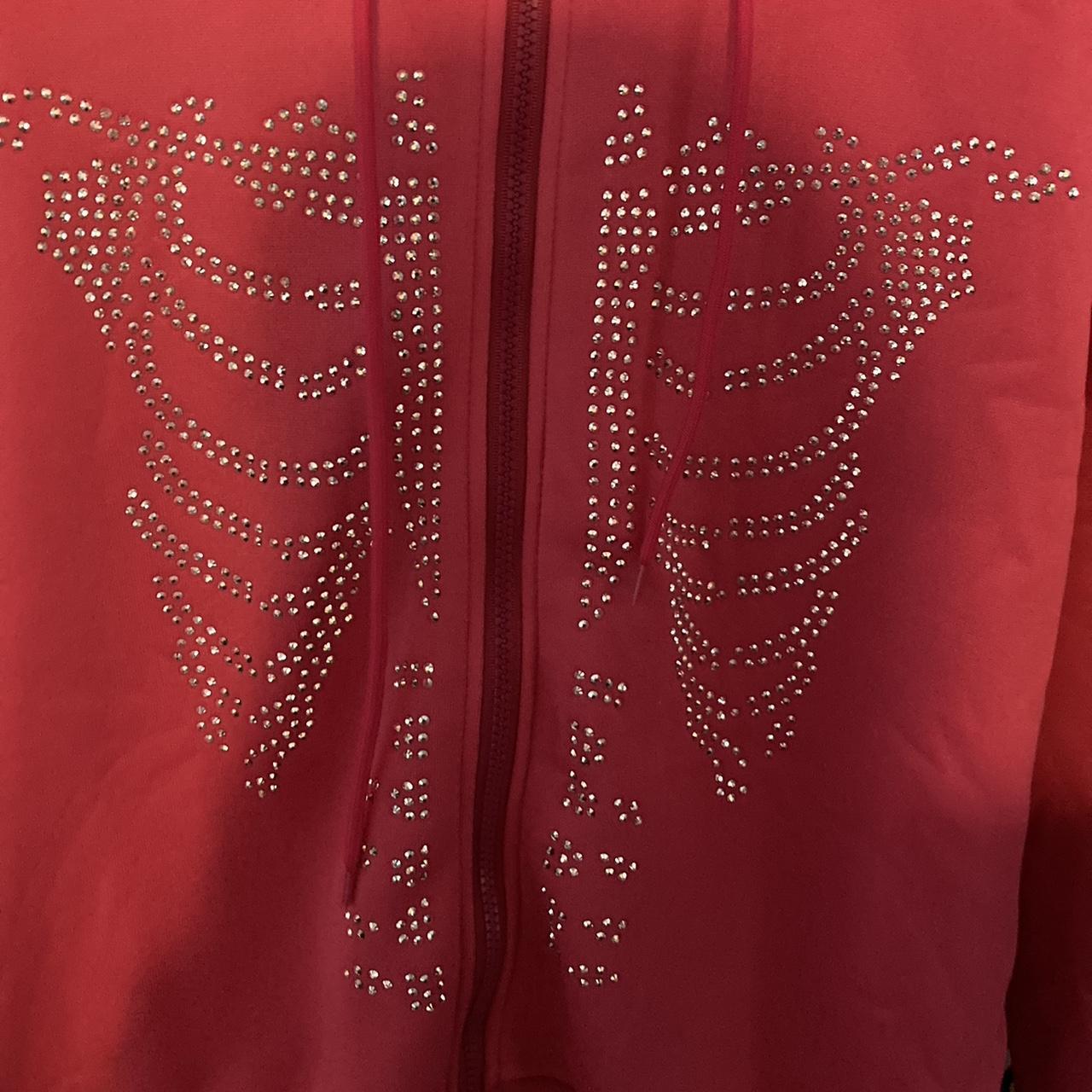 Pink rib cage shein zip up hoodie NEVER WORN... - Depop