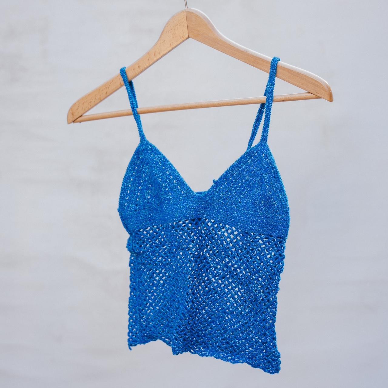 Blue Knitted Top - Depop