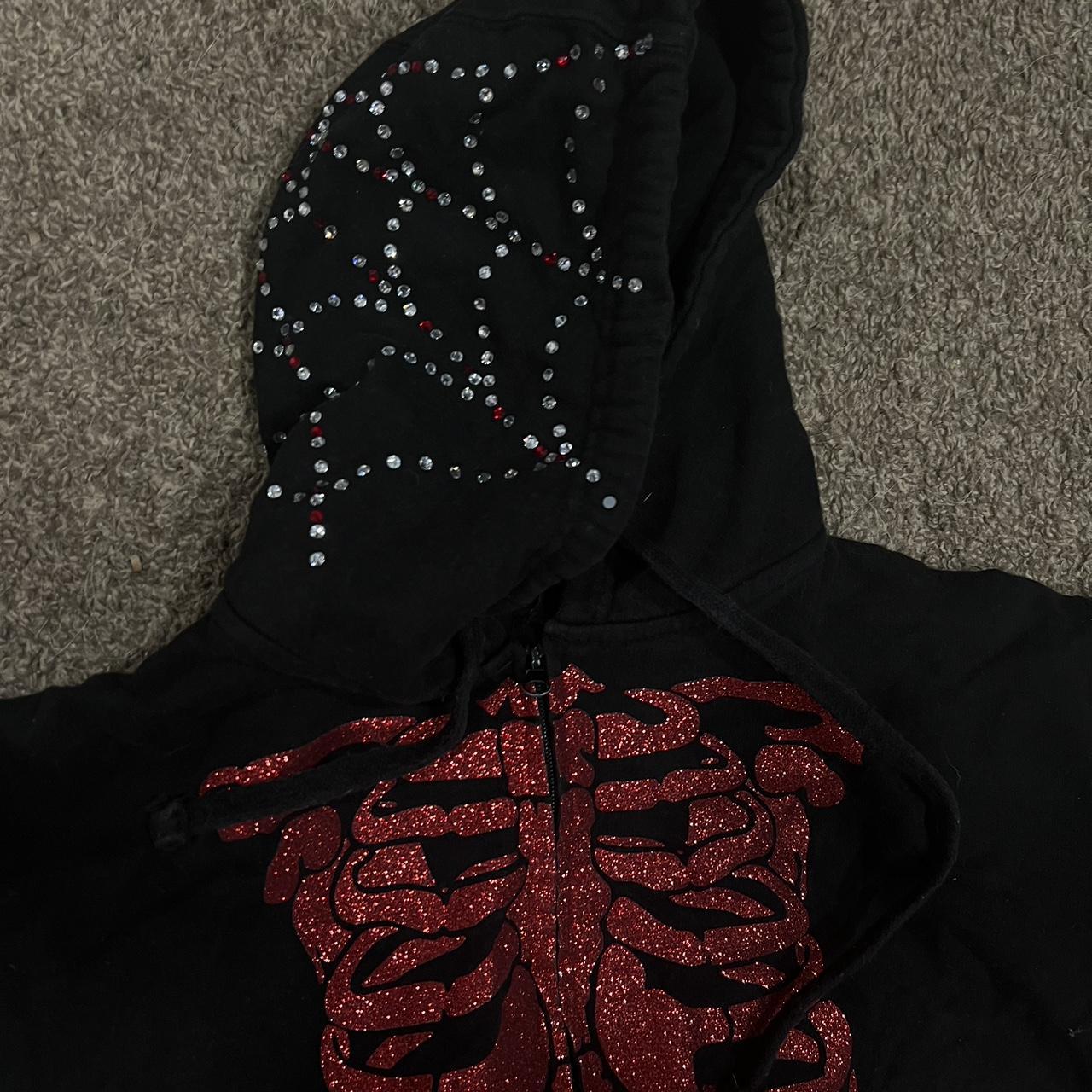 crazy skeleton zip up with rhinestone spiderweb hood... | Depop