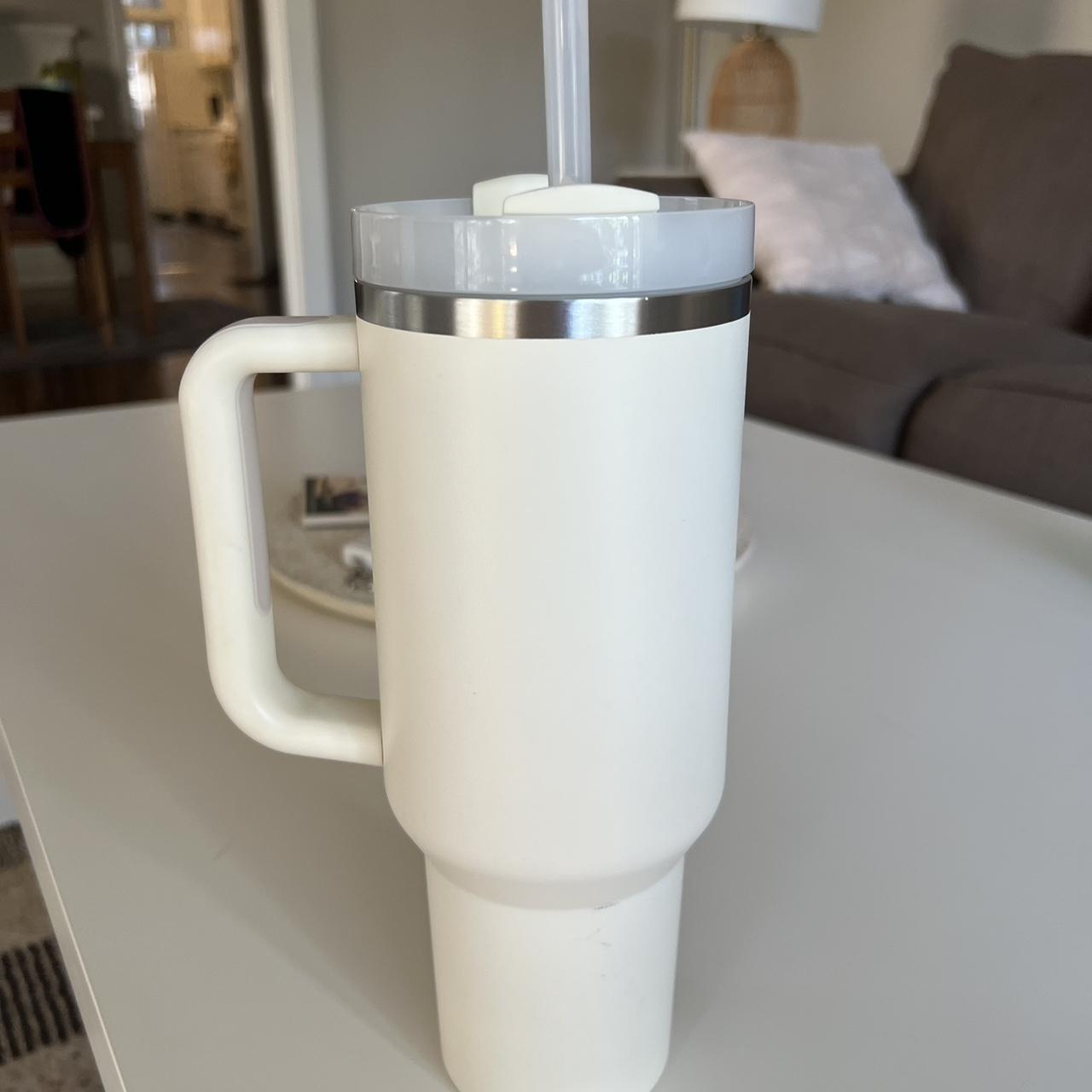 40oz White Stanley with grip on handle and seal... - Depop