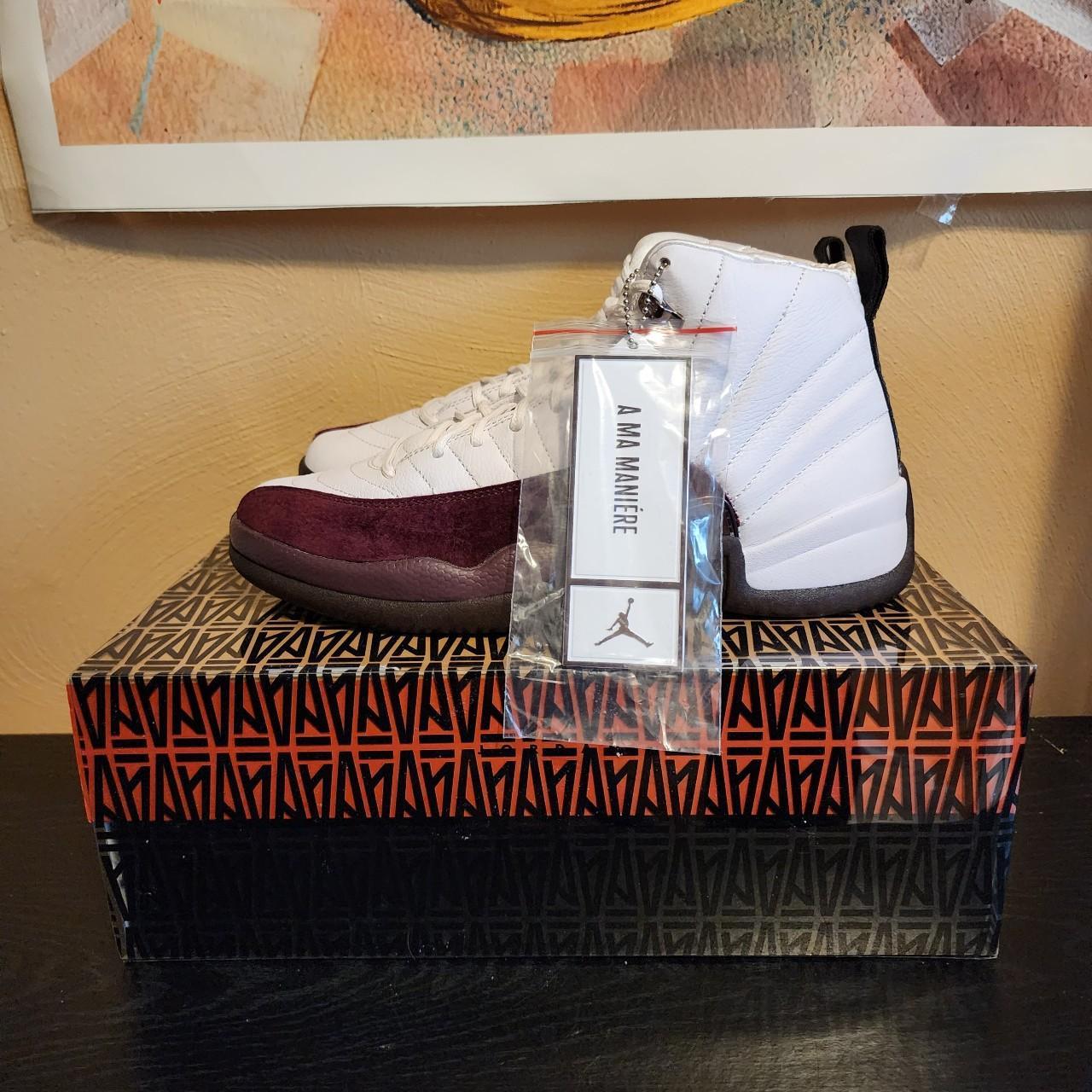 Jordan 12 a ma maniere white/burgundy Size... - Depop