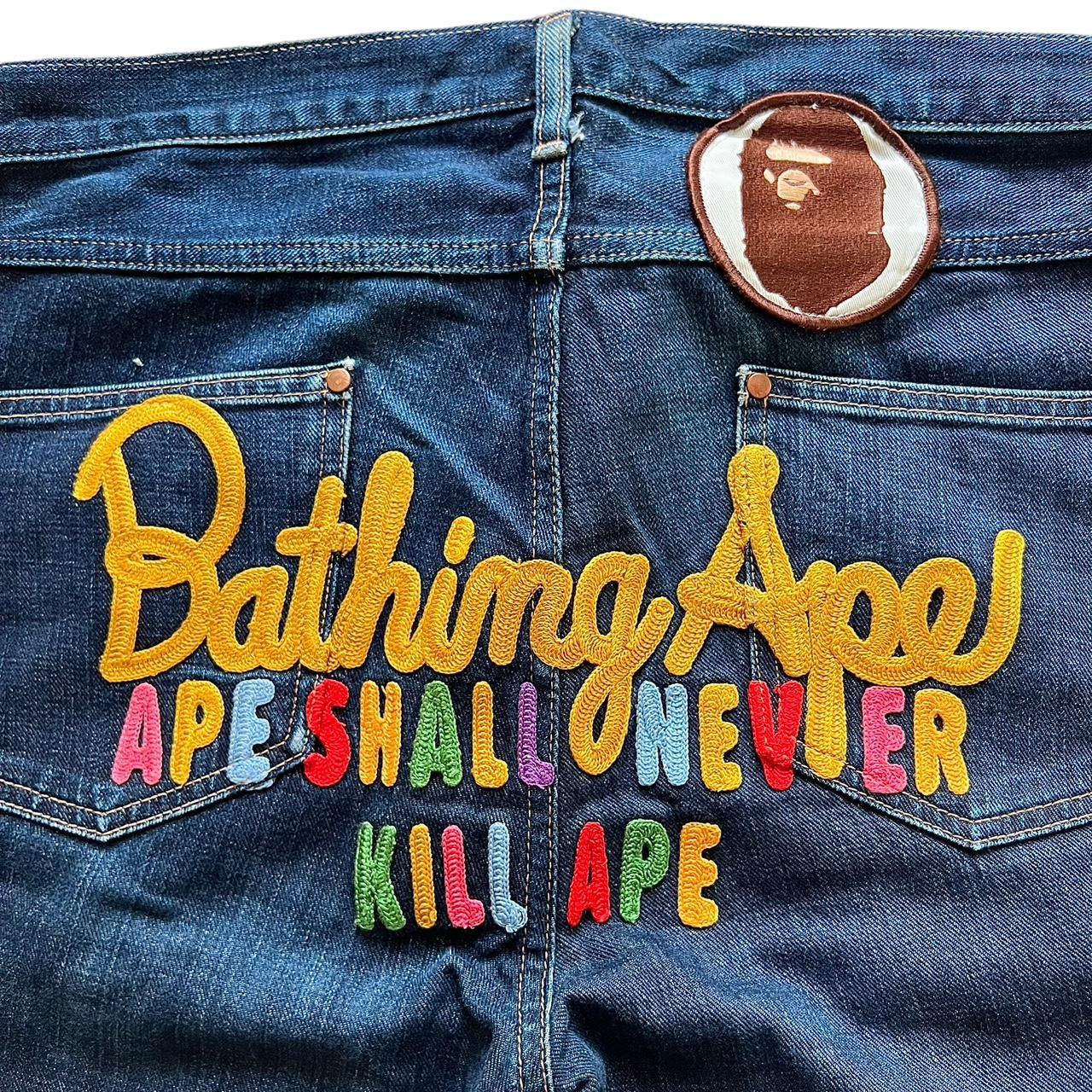 ʕ•̫͡•ʕ•̫͡•ʔ•̫͡•ʔ 2004 Bape Multi-Color Embroidery Jeans... - Depop