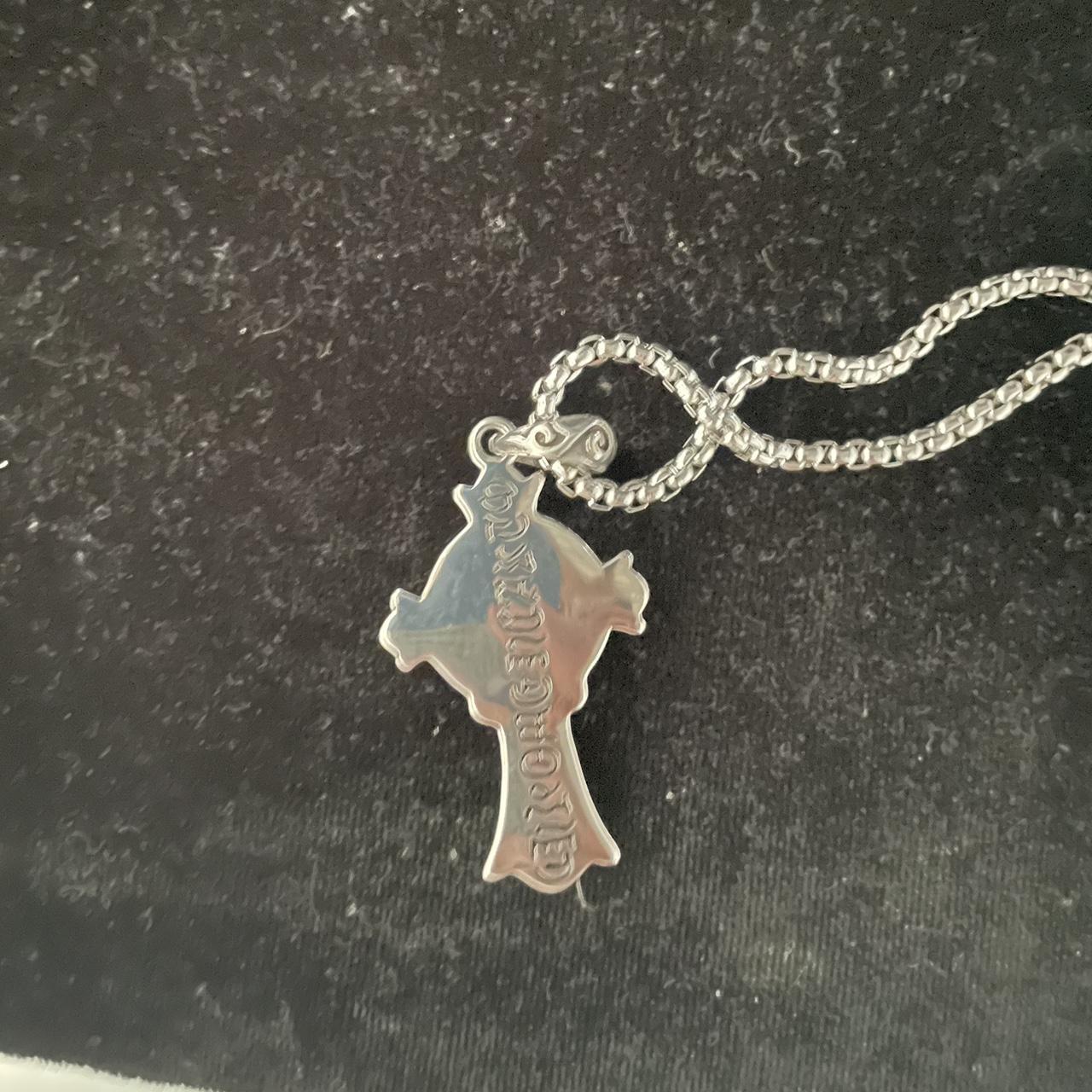 CH style cross pendant chain necklace silver chrome... - Depop