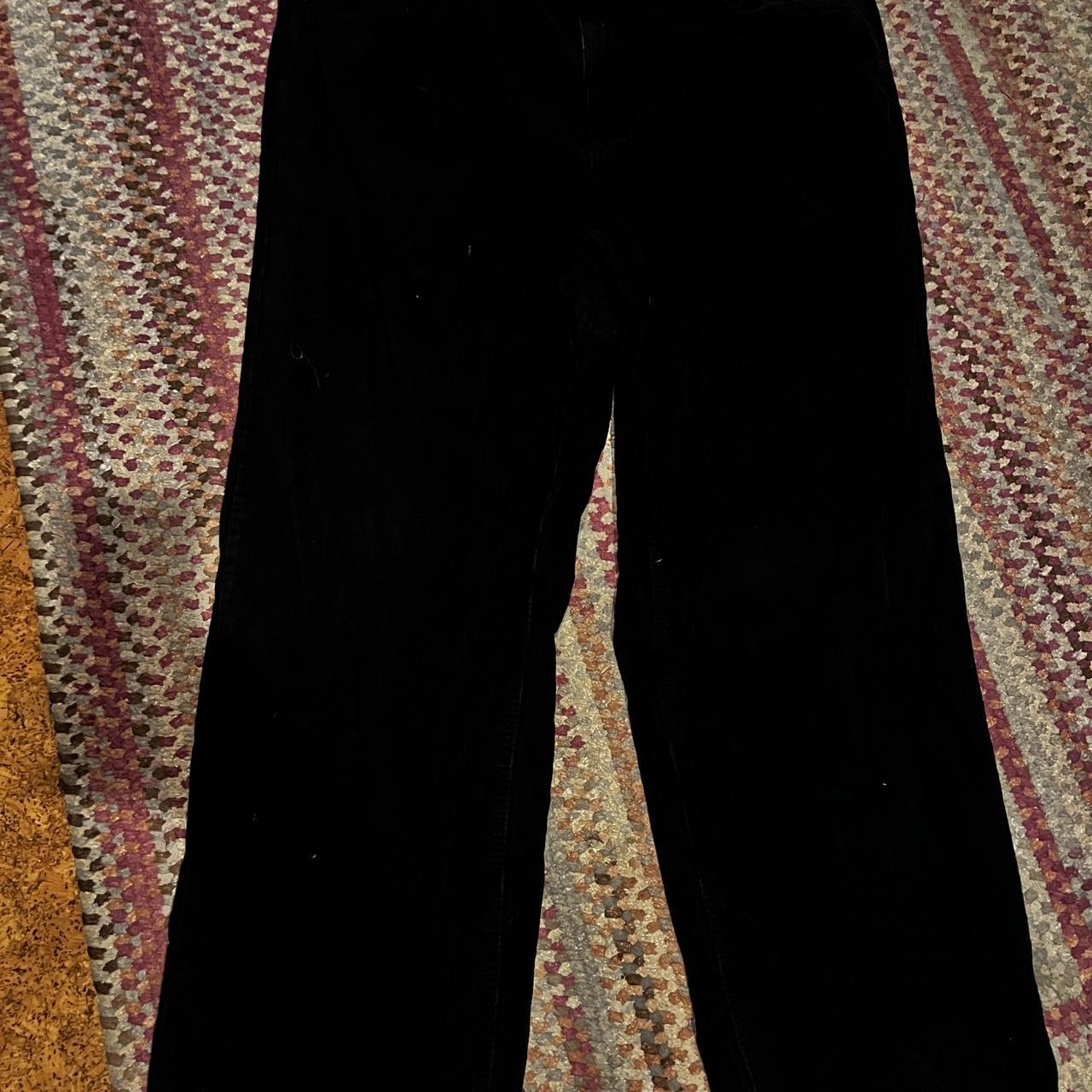 black corduroy pants empyres with logo cut, small... - Depop