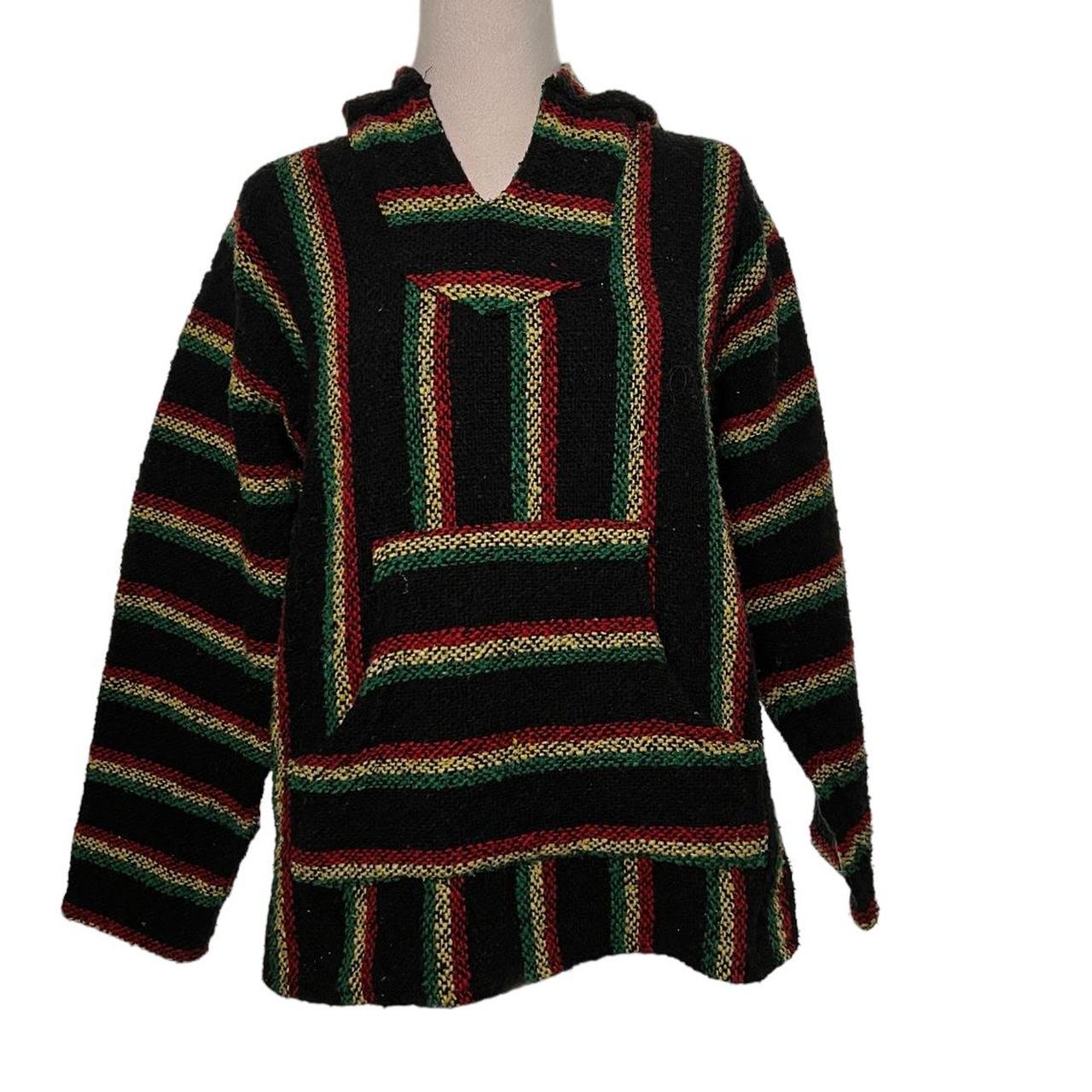 Hooded black and rasta colored hoodie, very boho and... - Depop