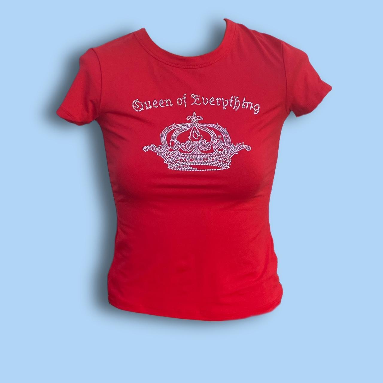 Queen of Everything” Red Fitted Tee with... - Depop