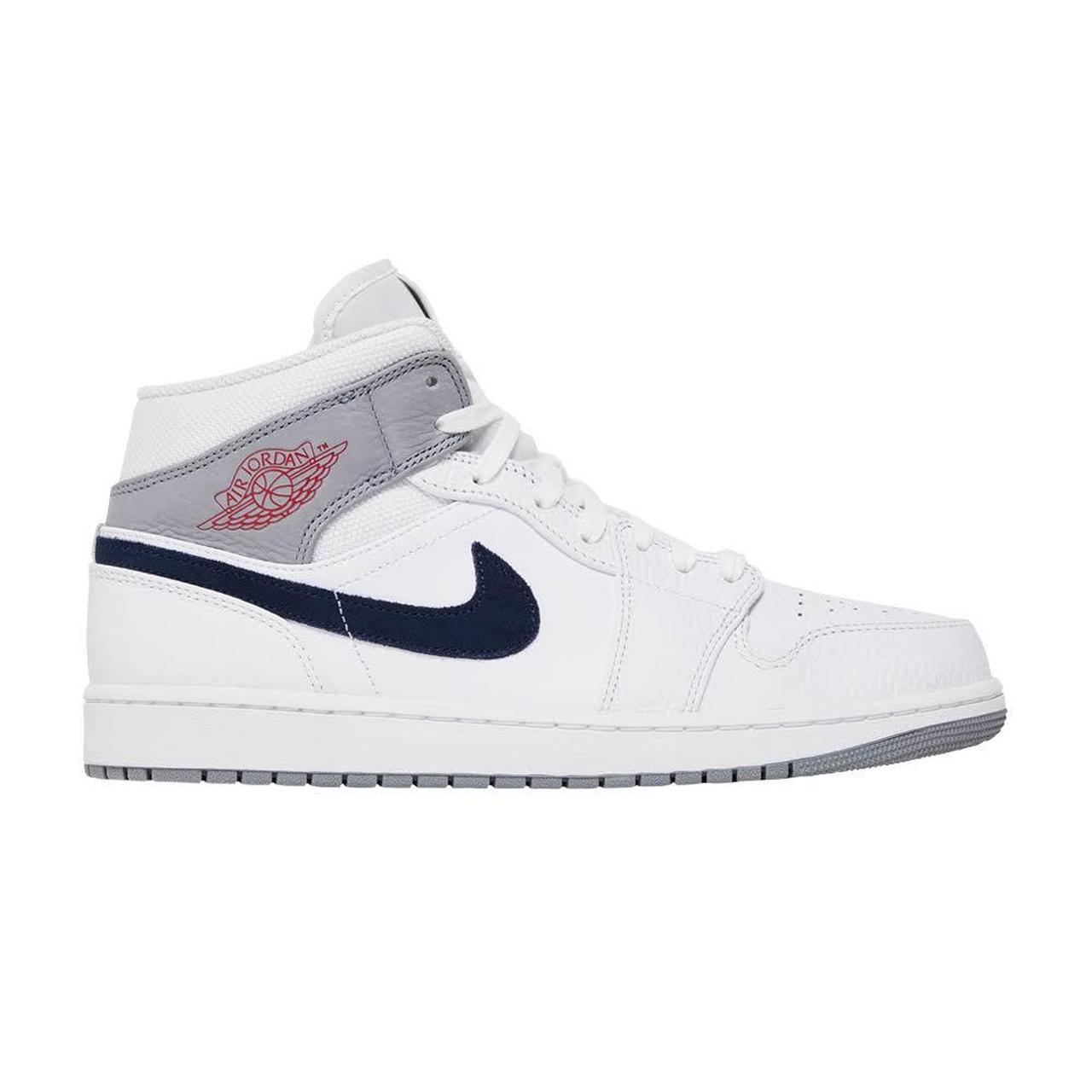 Jordan 1 Mid PSG. White, navy and grey. Excellent... - Depop