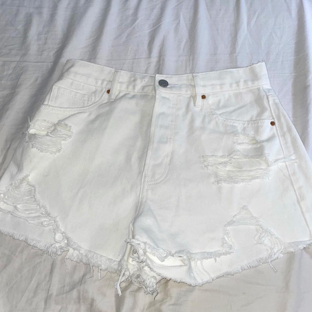 PacSun White Ripped Vintage High Waisted Denim Shorts - Depop