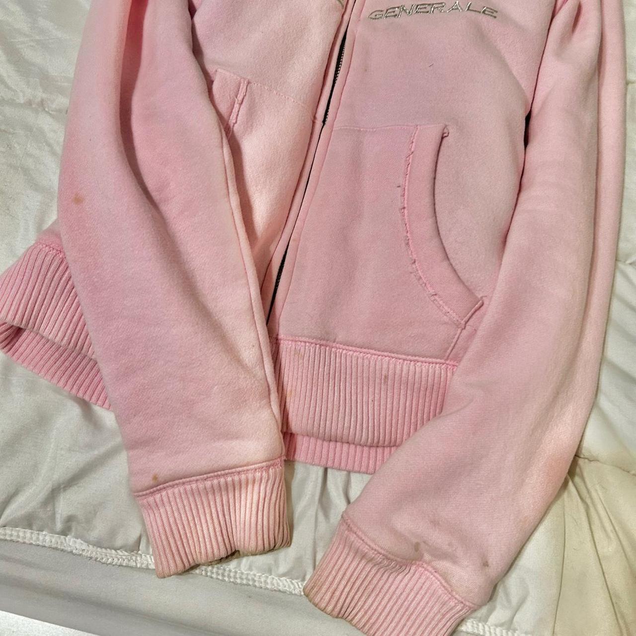 pink aeropostale zip up fur hoodie rare jacket with... | Depop