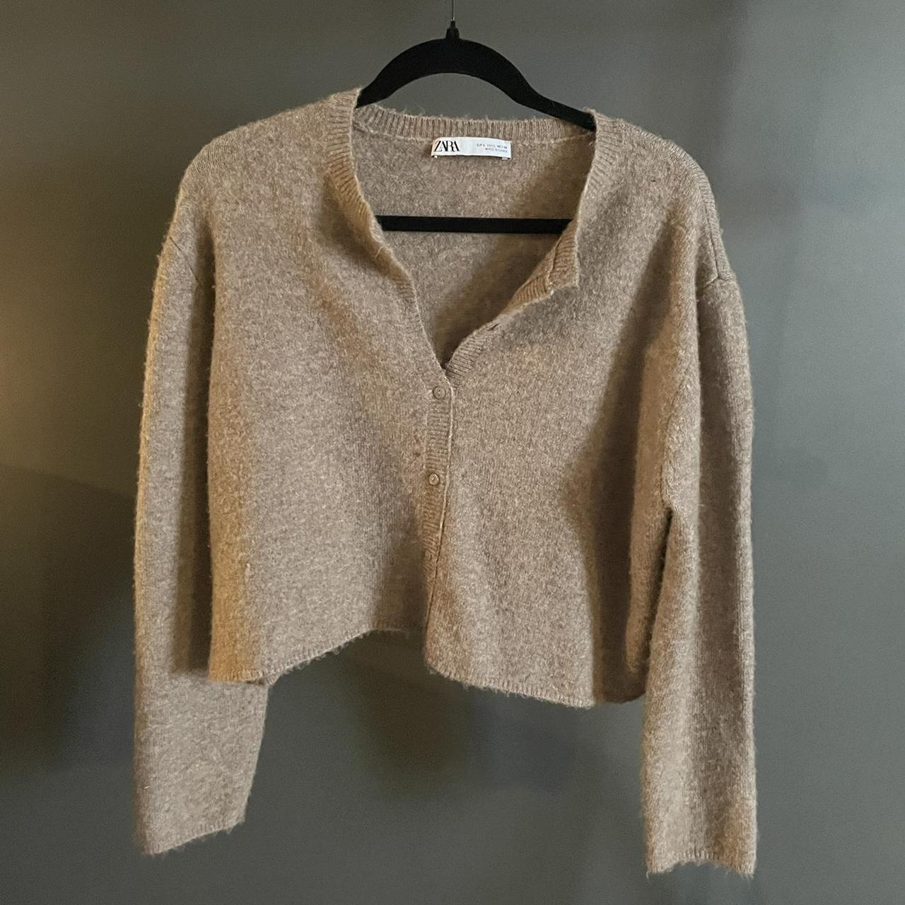 Camel colored cropped cardigan • Buttons are fixed... - Depop
