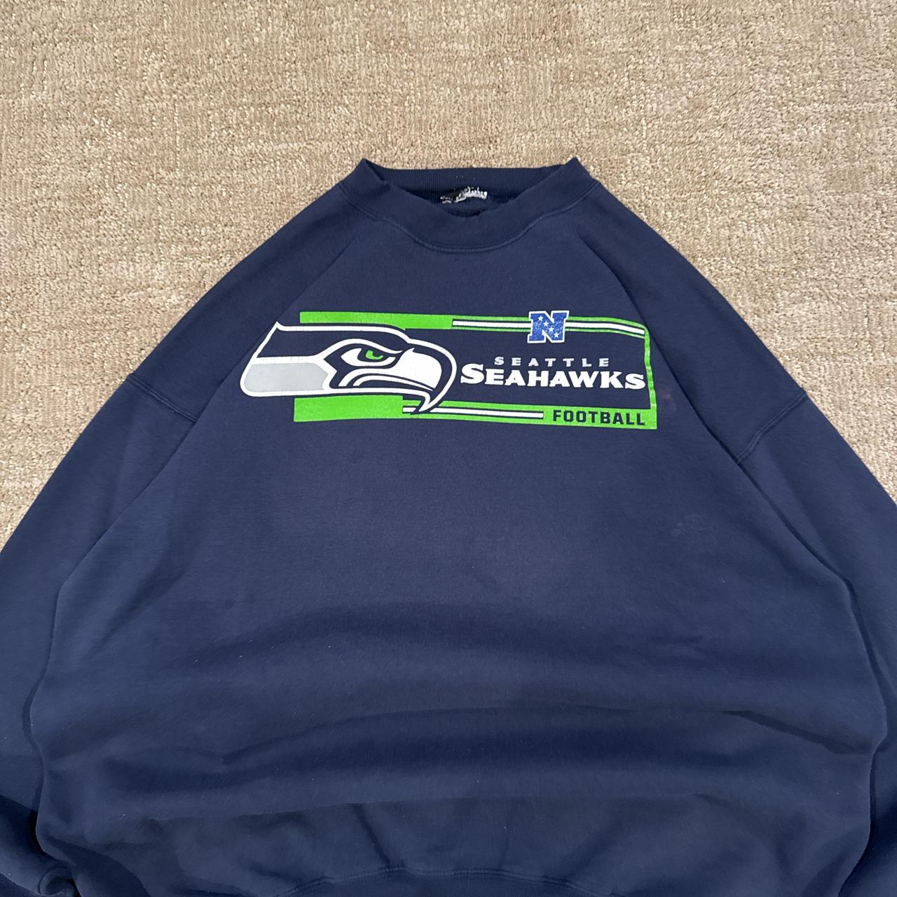 Vintage 90s Seattle Seahawks Navy Blue Crewneck... - Depop