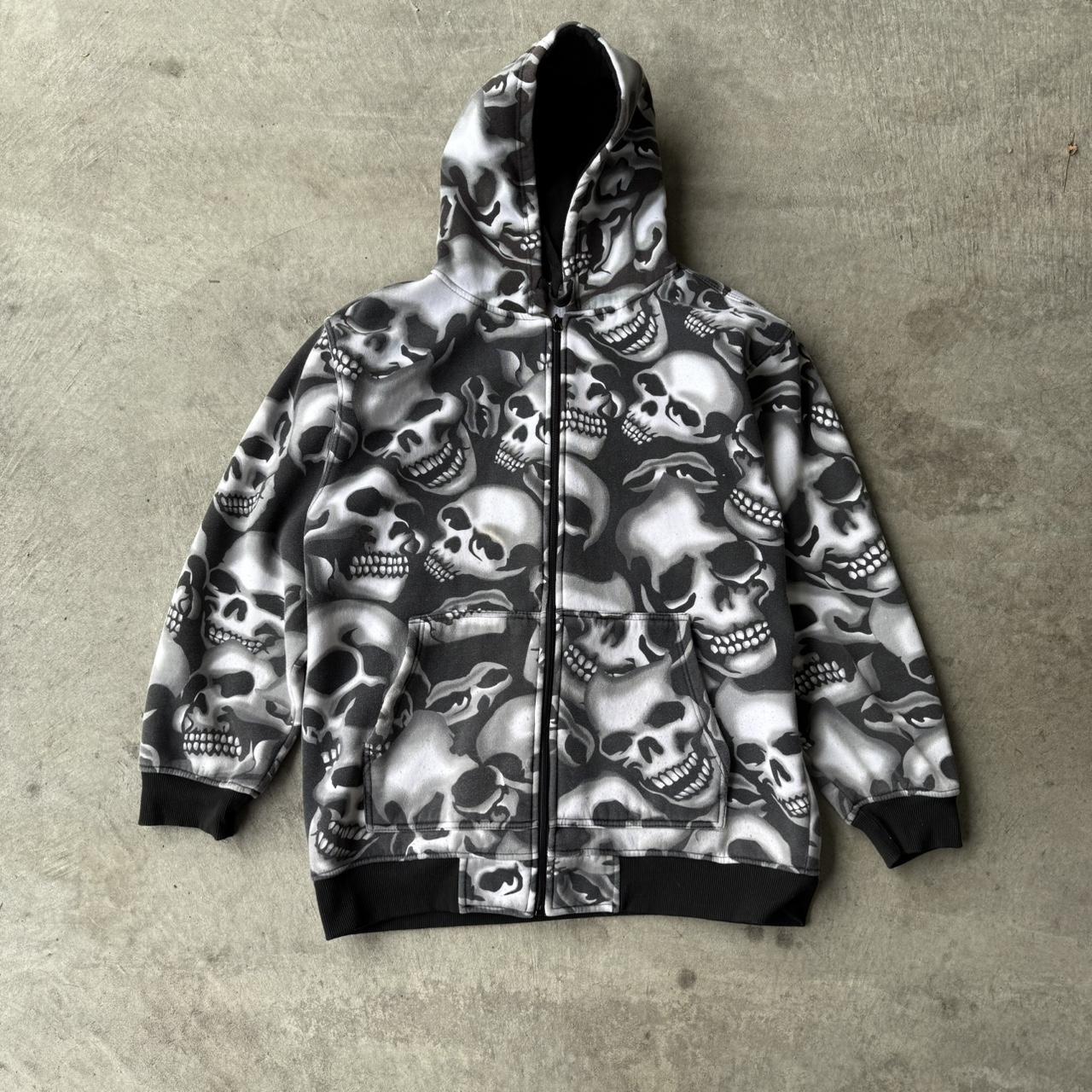Y2k Skull face aop zip up Size 2xl - XL Ask for... - Depop