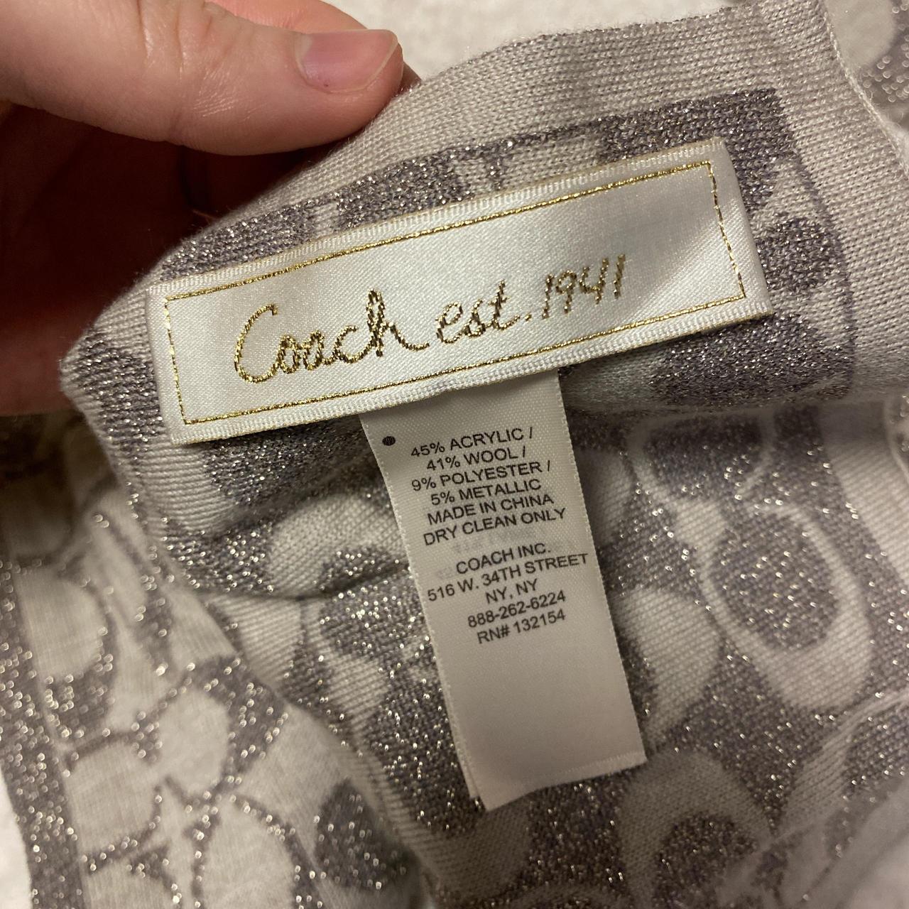 Coach Metallic Signature Logo Jacquard Knit Scarf... - Depop