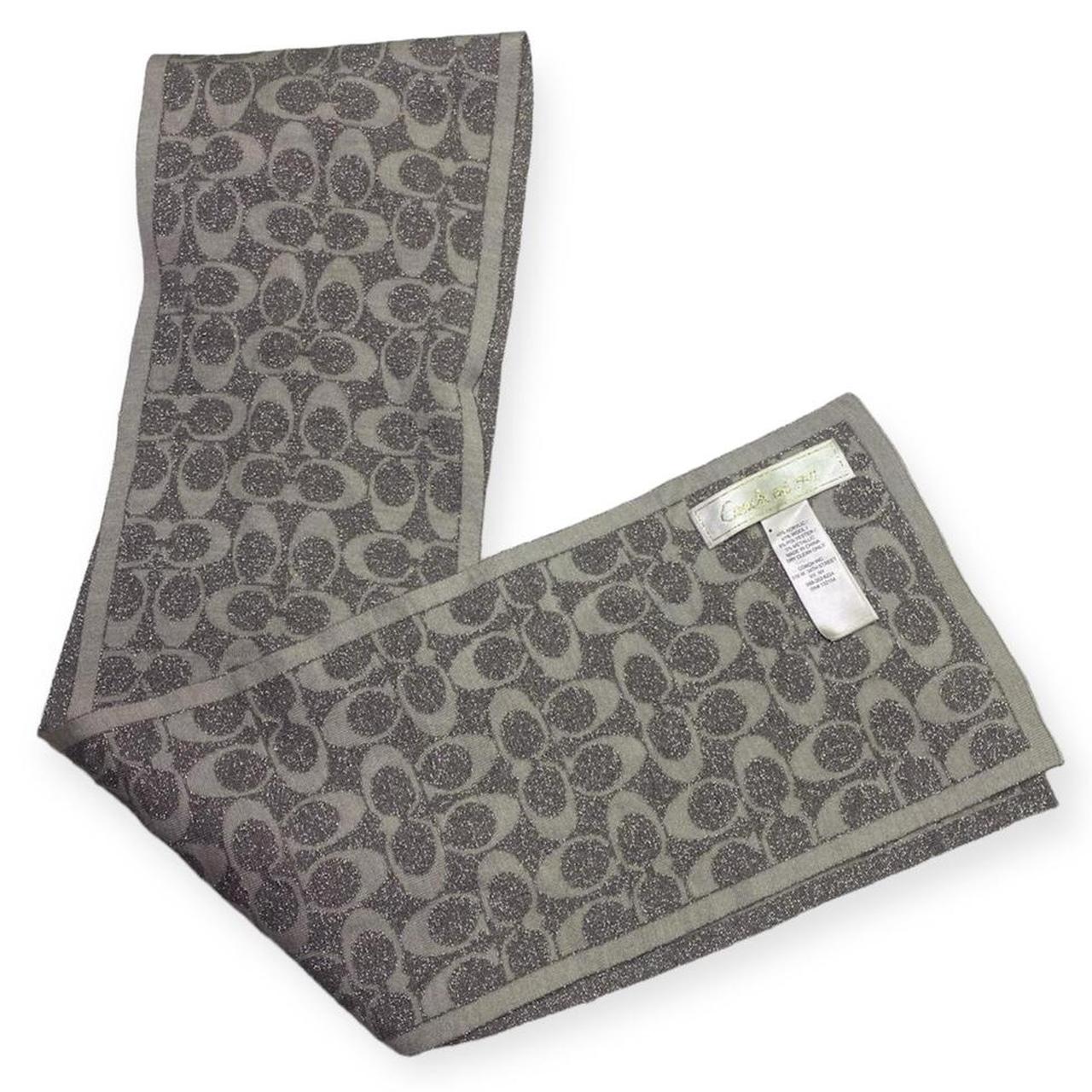 Coach Metallic Signature Logo Jacquard Knit Scarf... - Depop