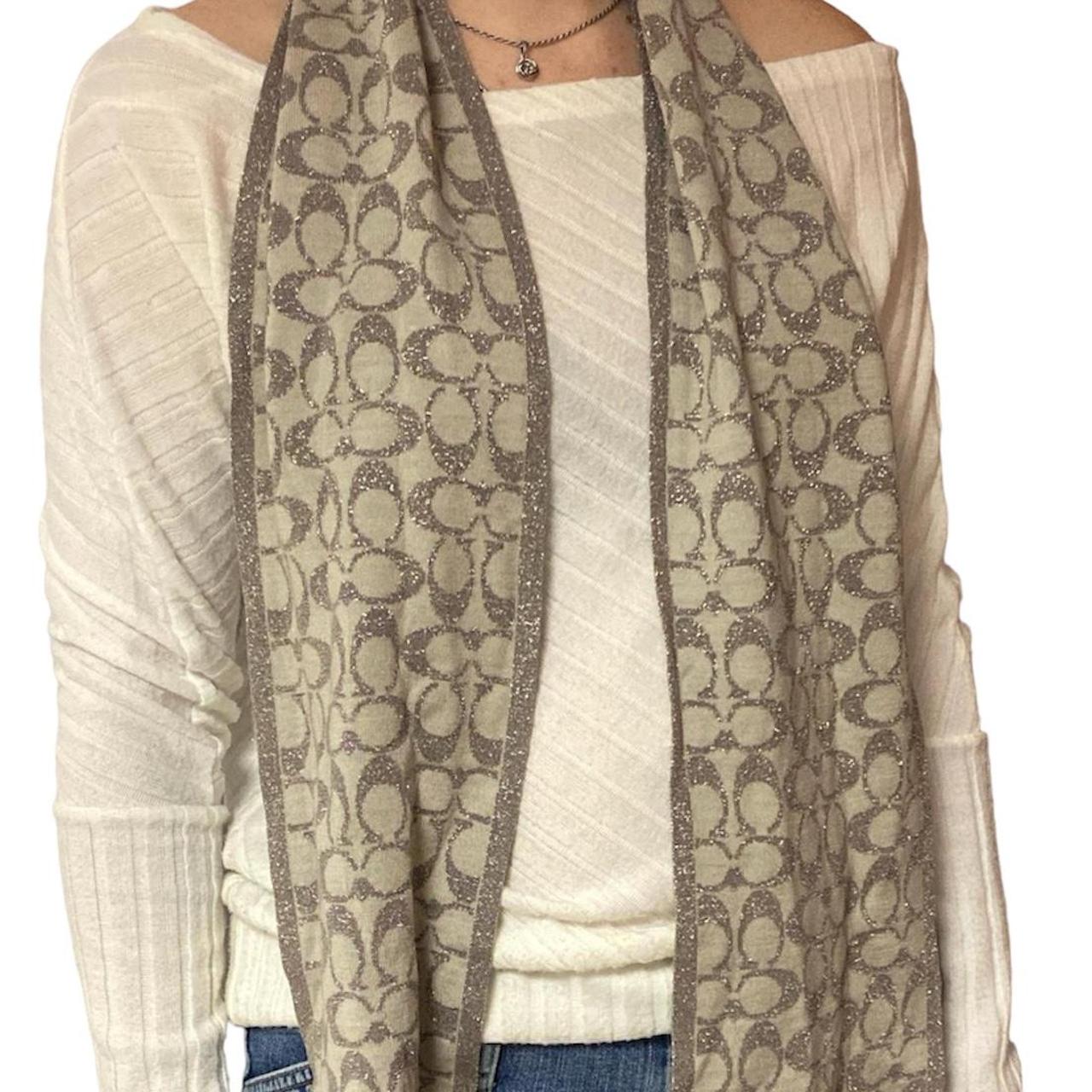 Coach Metallic Signature Logo Jacquard Knit Scarf... - Depop