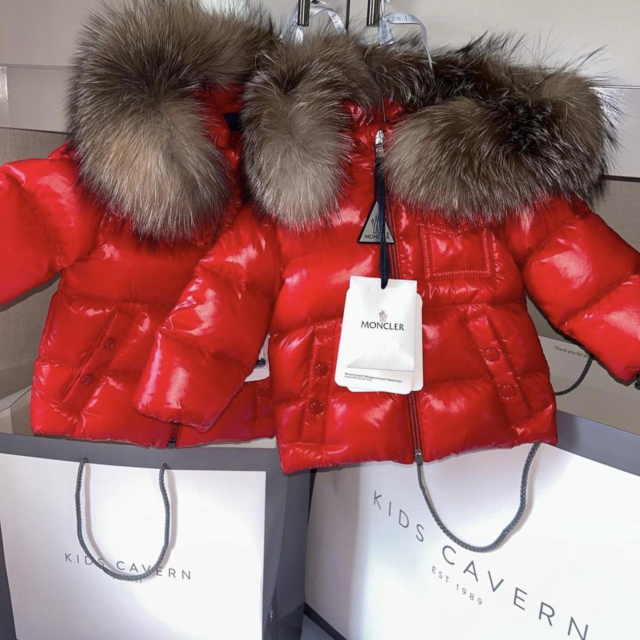 Red monclear infant coats Worn once like new Size... - Depop