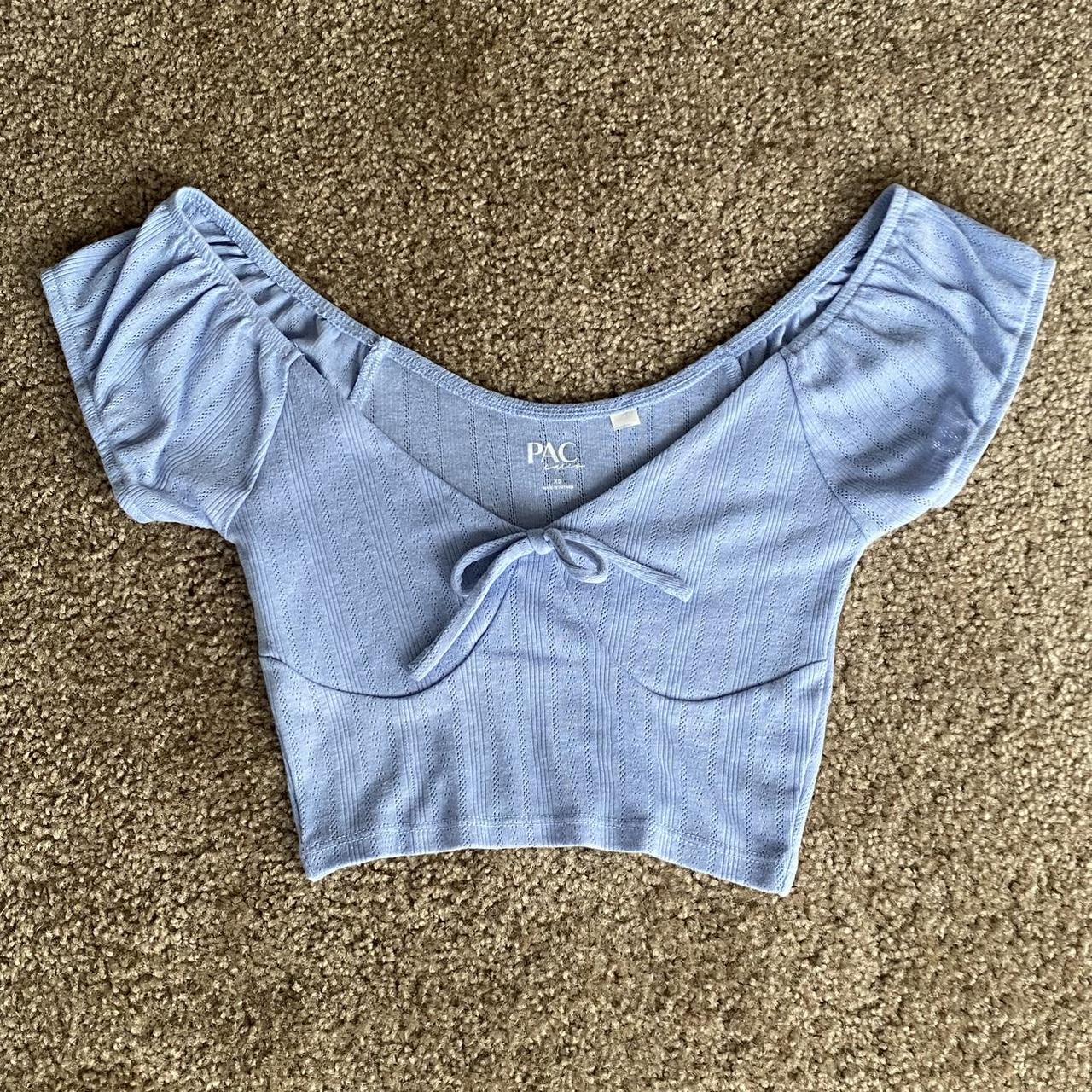 Pacsun crop top ~super cute light blue with front... - Depop
