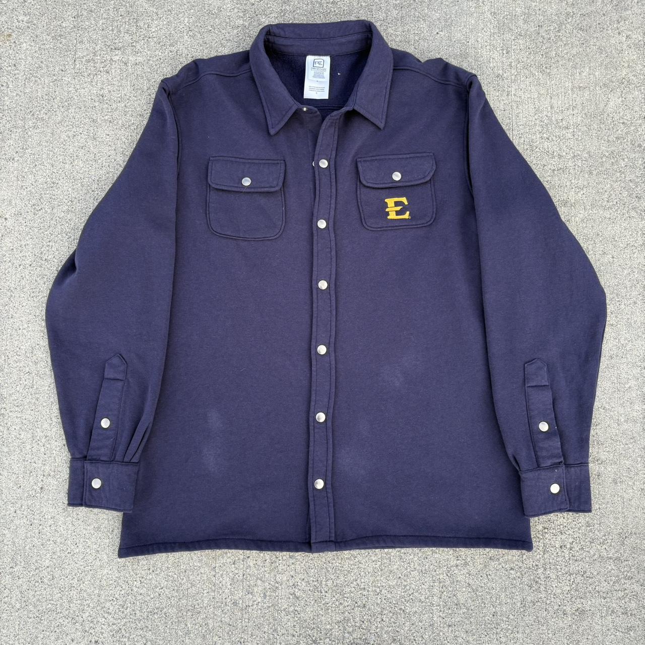 ETSU early 2000s navy blue fleece button up - Medium... | Depop