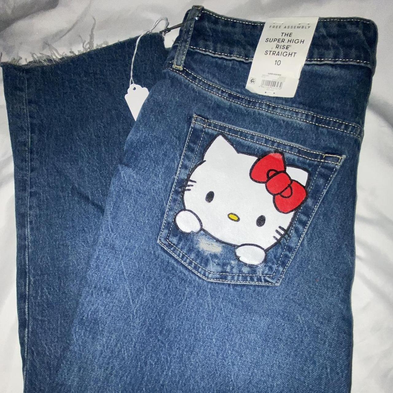 Hello kitty jeans hand painted jeans are size big to... - Depop