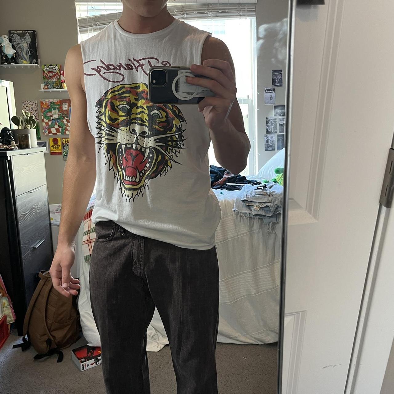 ed hardy cutoff graphic tee (i’m 5’11”) - Depop