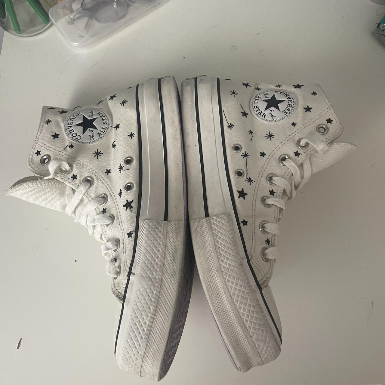 platform white Converse high tops with embroidered... | Depop