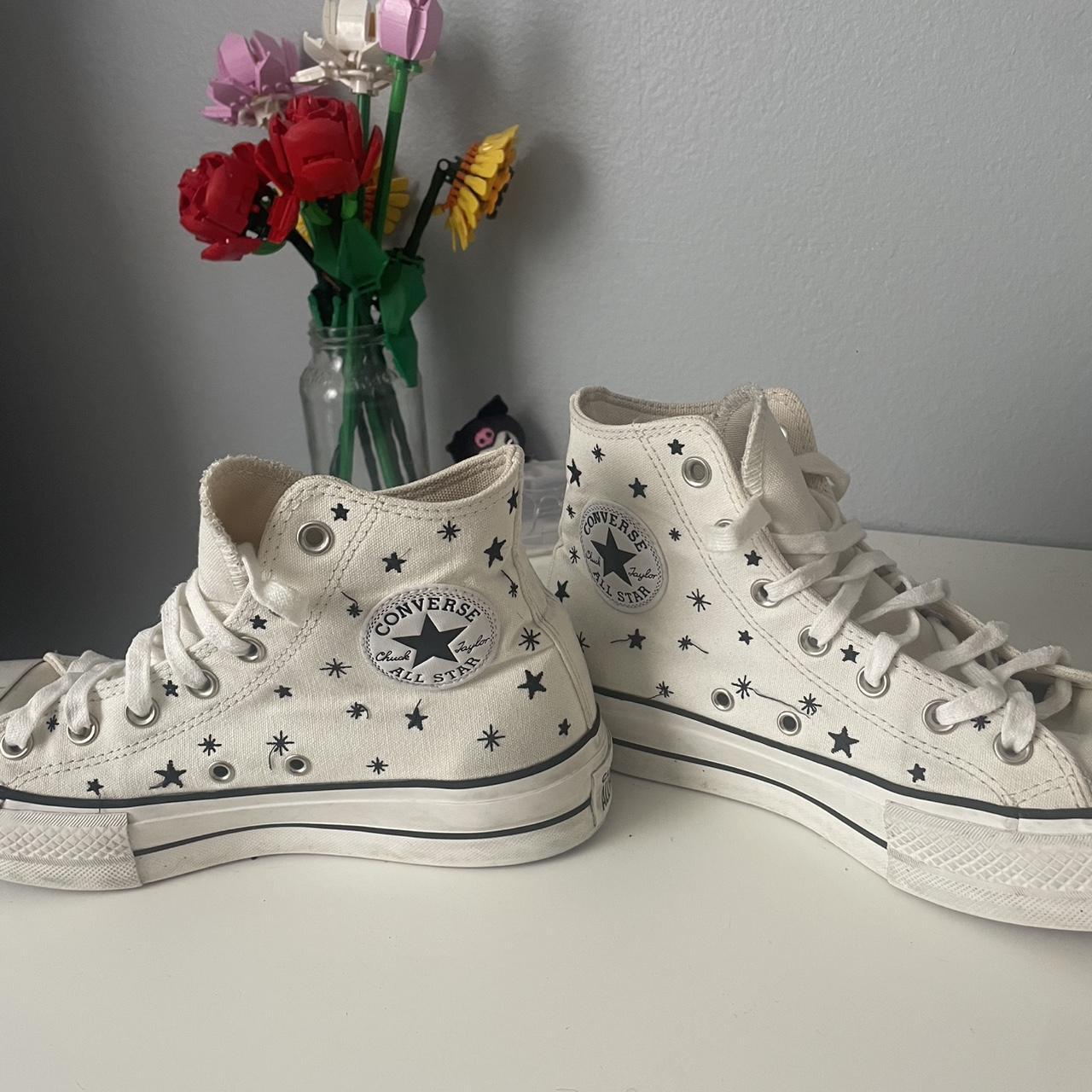 platform white Converse high tops with embroidered... | Depop