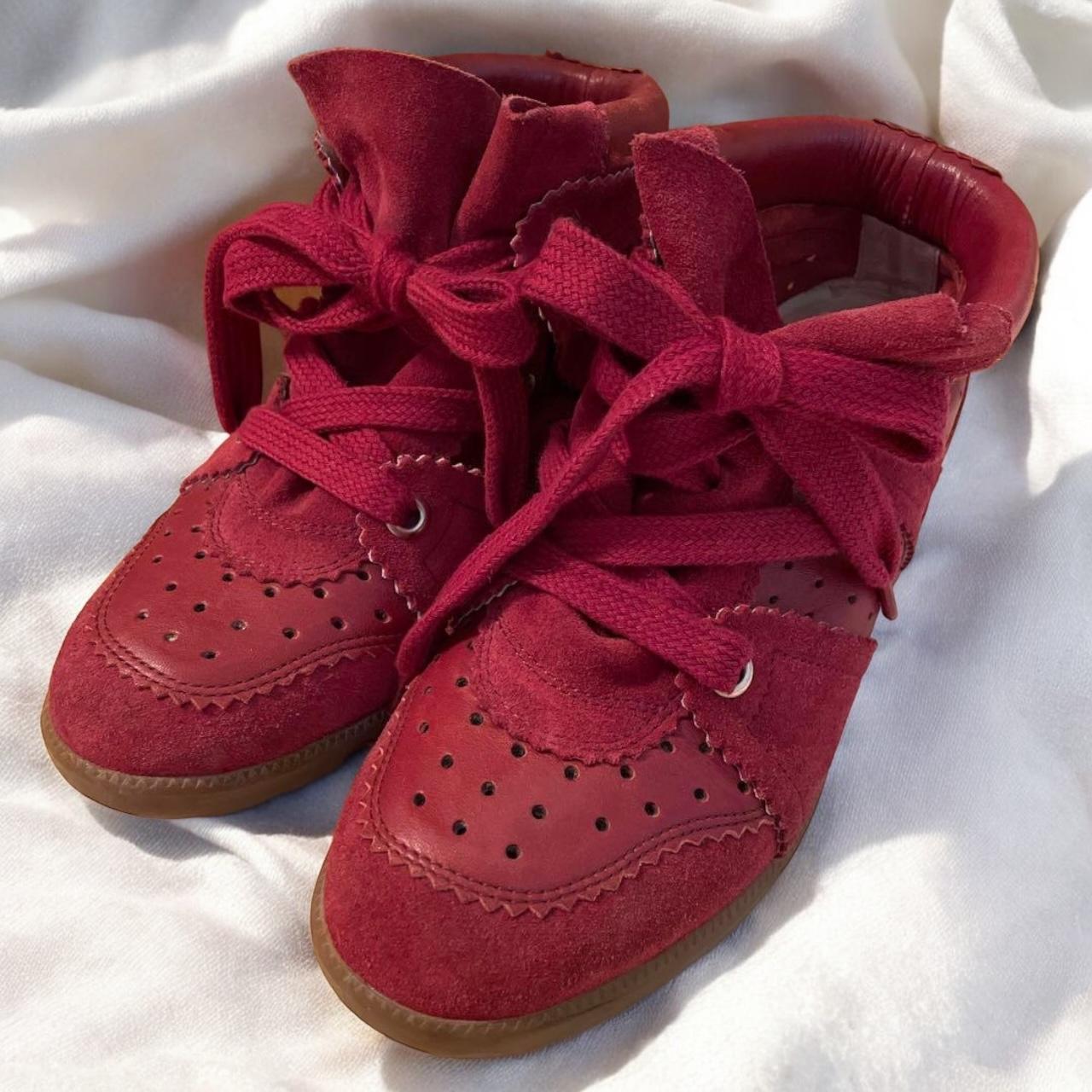 Isabel Marant Etoile Red suede wedge sneakers Size 37 - Depop