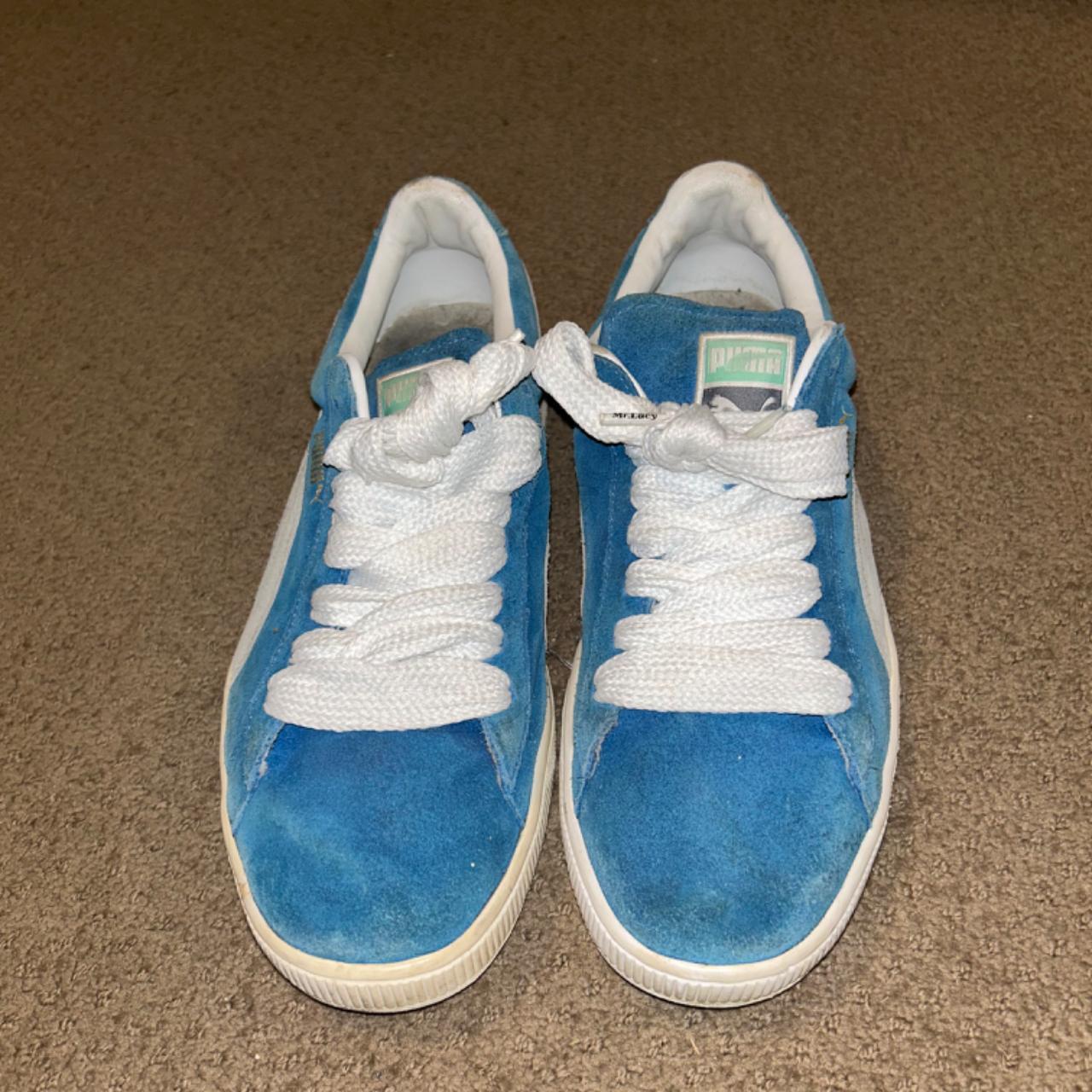 Vintage Blue and white Puma Suede Good for... - Depop