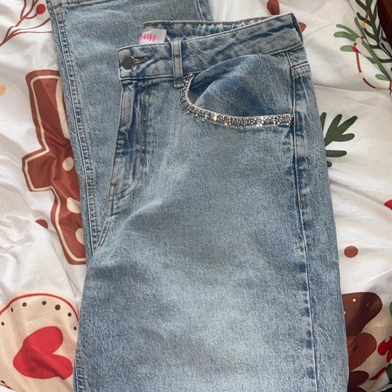 Blue mom jeans with diamonds on pockets They’re... - Depop