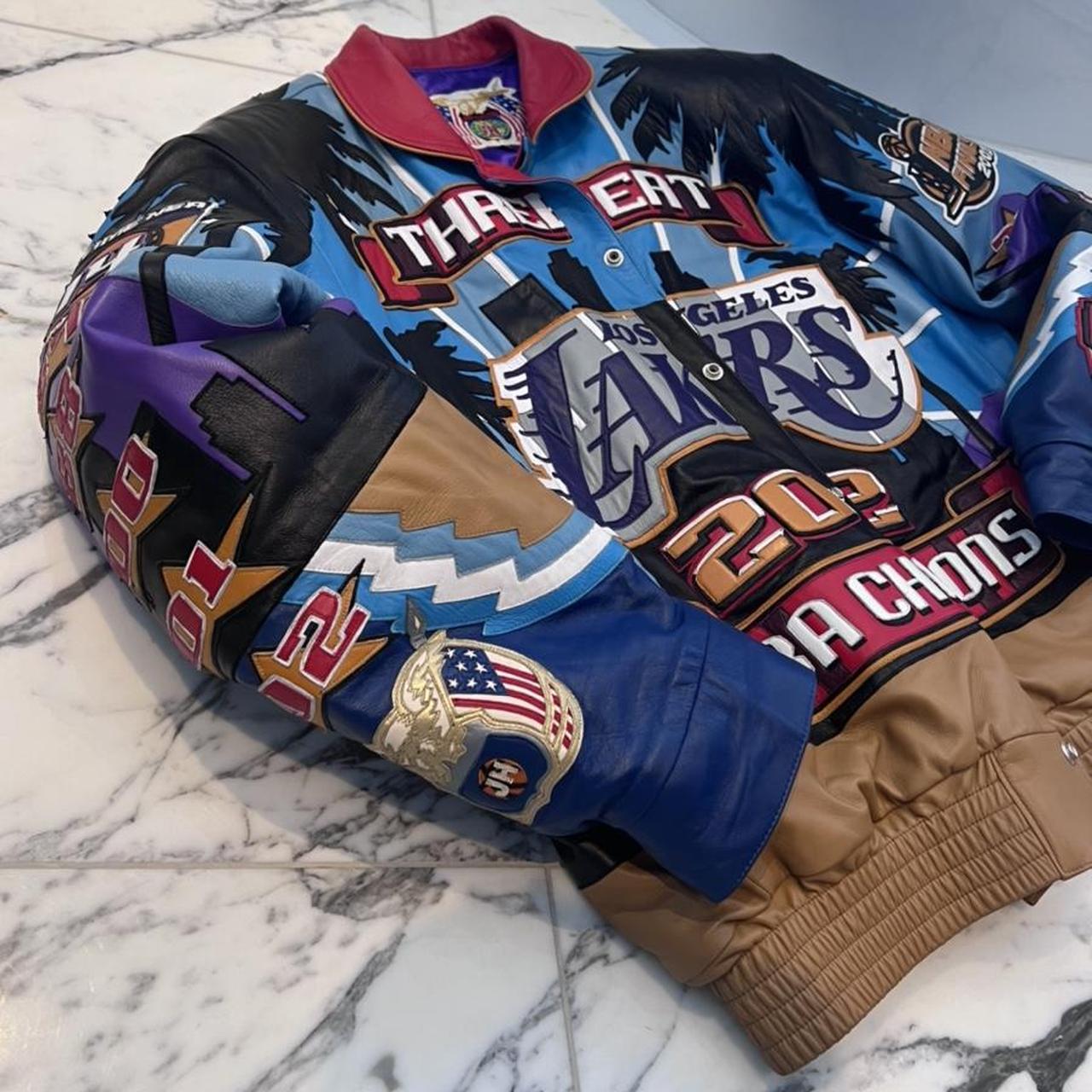 Jeff Hamilton Lakers 2002 3Peat Leather Jacket - Depop