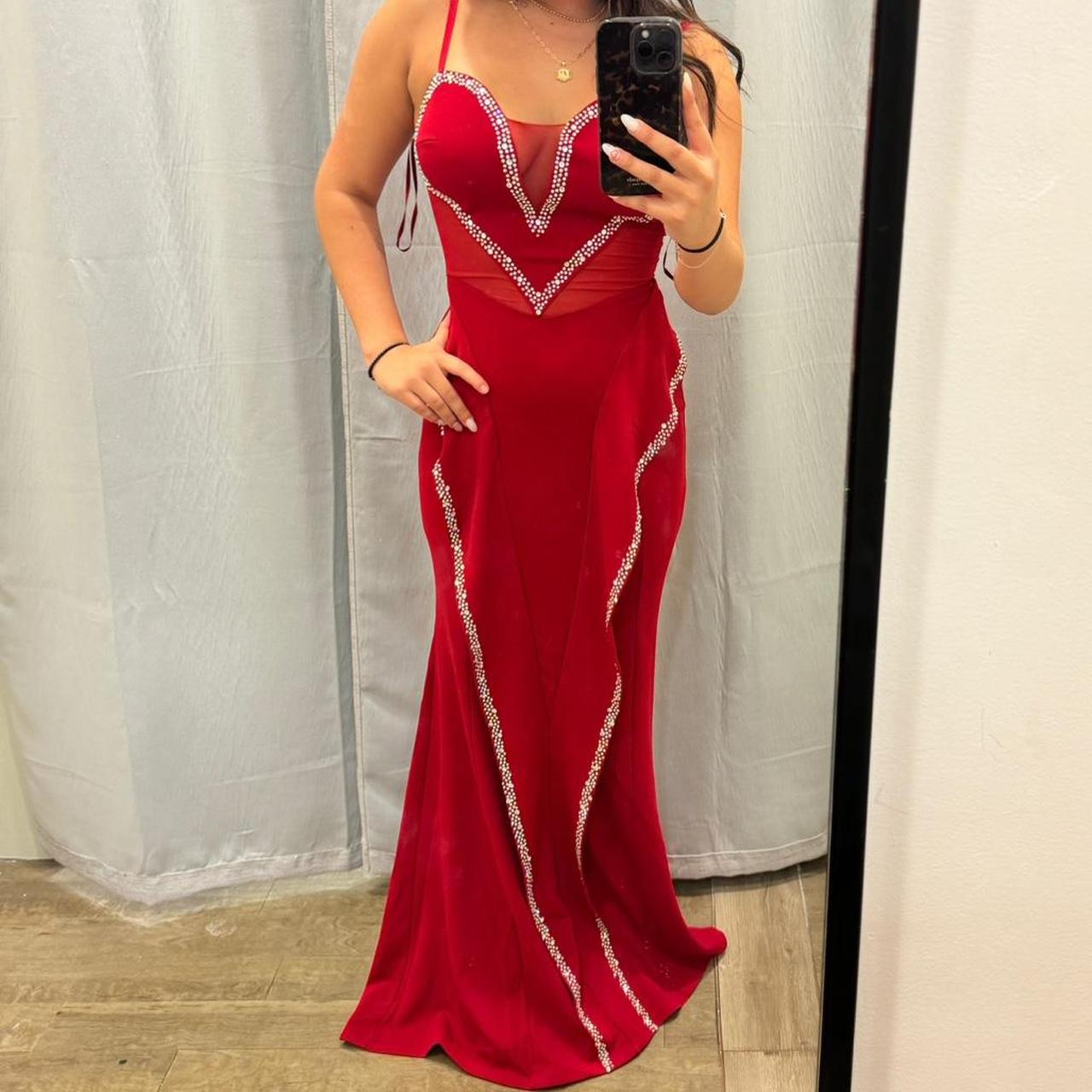 medium Red rhinestone prom dress, never worn, from a... - Depop