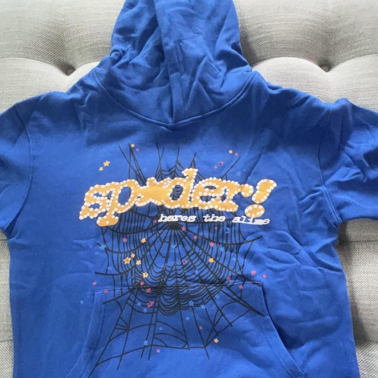 Medium TC blue Sp5der hoodie - Depop