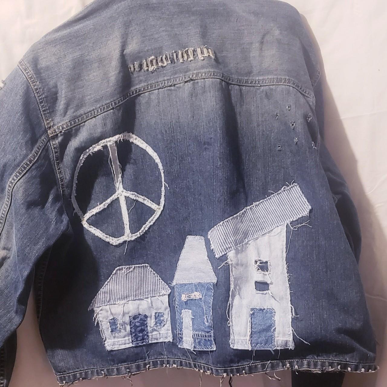 XL UPCYLED DISTRESSED "Structured" DENIM JACKET WITH... - Depop
