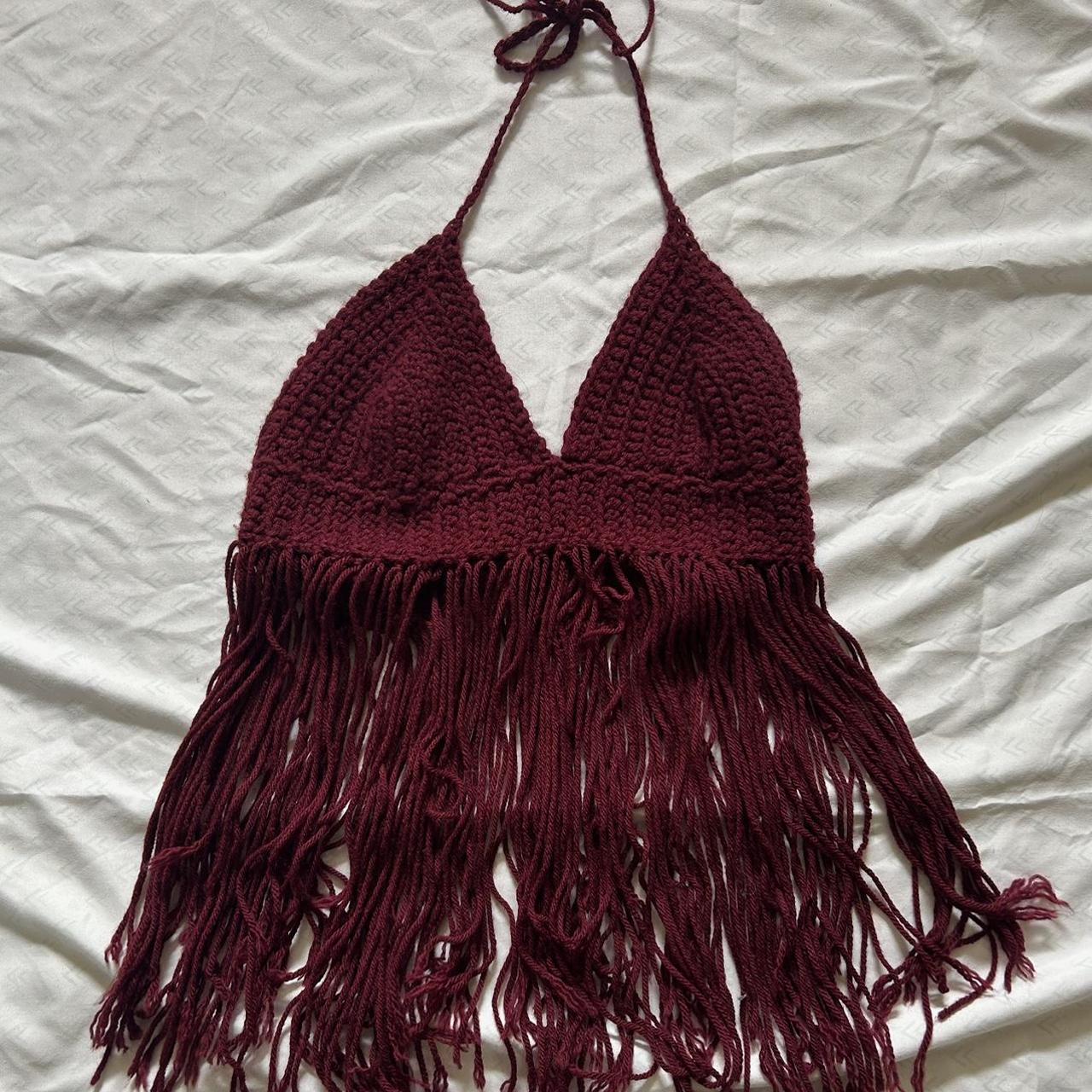 Really cute homemade burgundy boho knit top! Message... - Depop