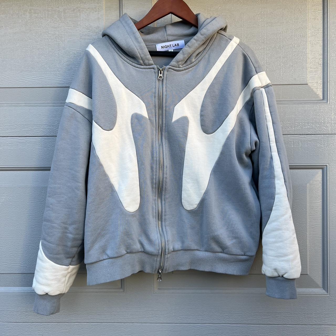 Grey and white Night Lab hoodie - Depop